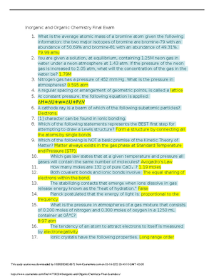 Inorganic and Organic Chemistry Final Lab Quiz 1 - Final Lab Quiz 1 1. A component of a material ...