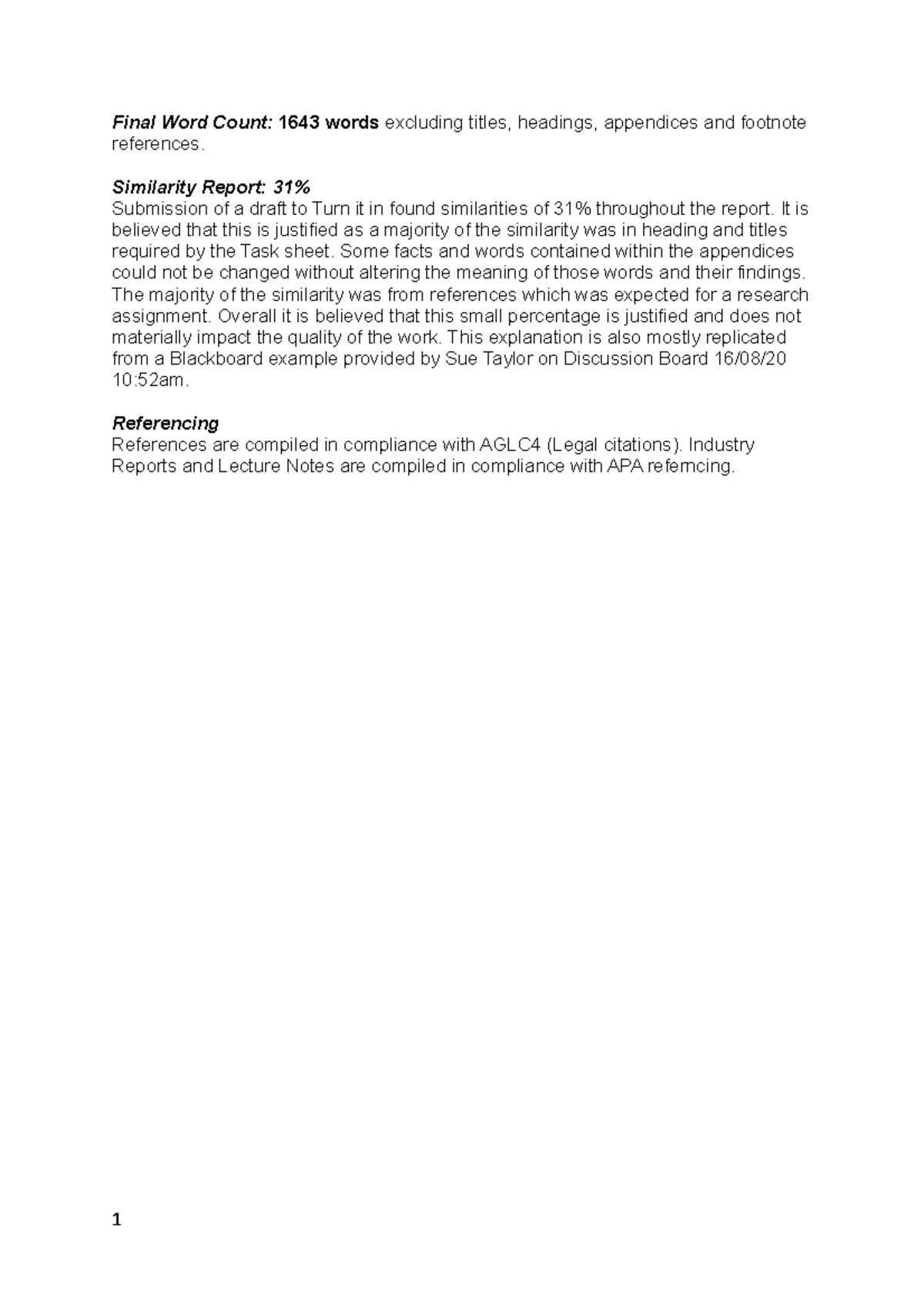 AYB227 A2 Major Project Example 3 - Final Word Count: 1643 words ...