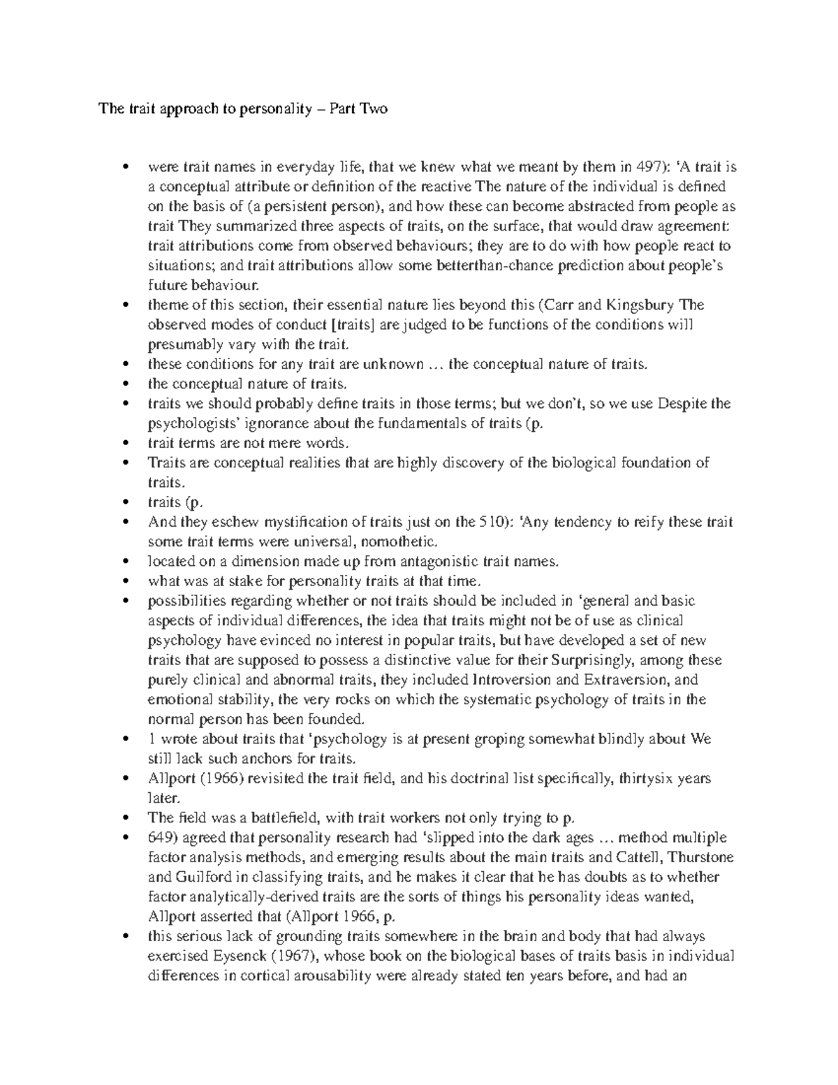 The trait approach to personality – Part Two - theme of this section ...