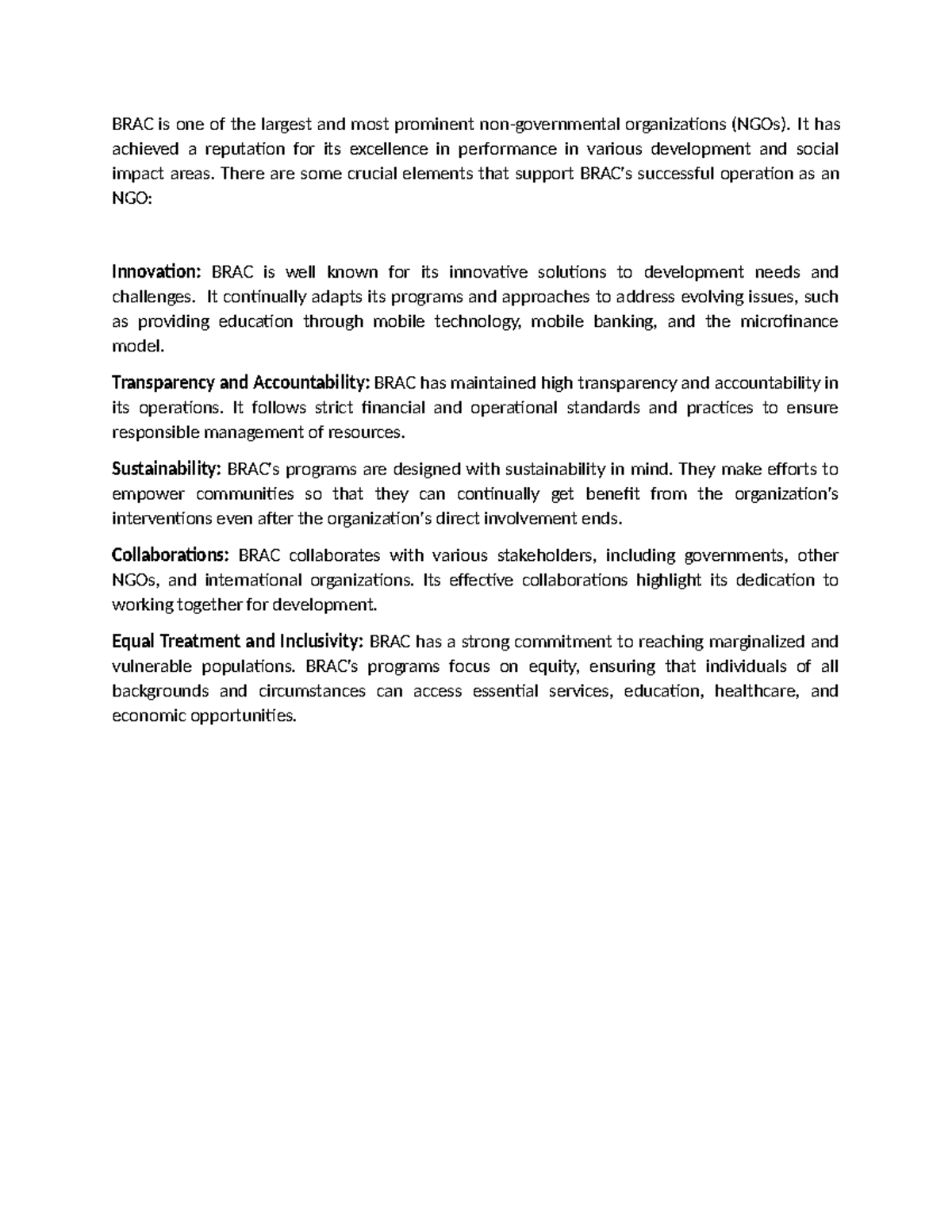 Presntn-pad - Note - BRAC is one of the largest and most prominent non ...