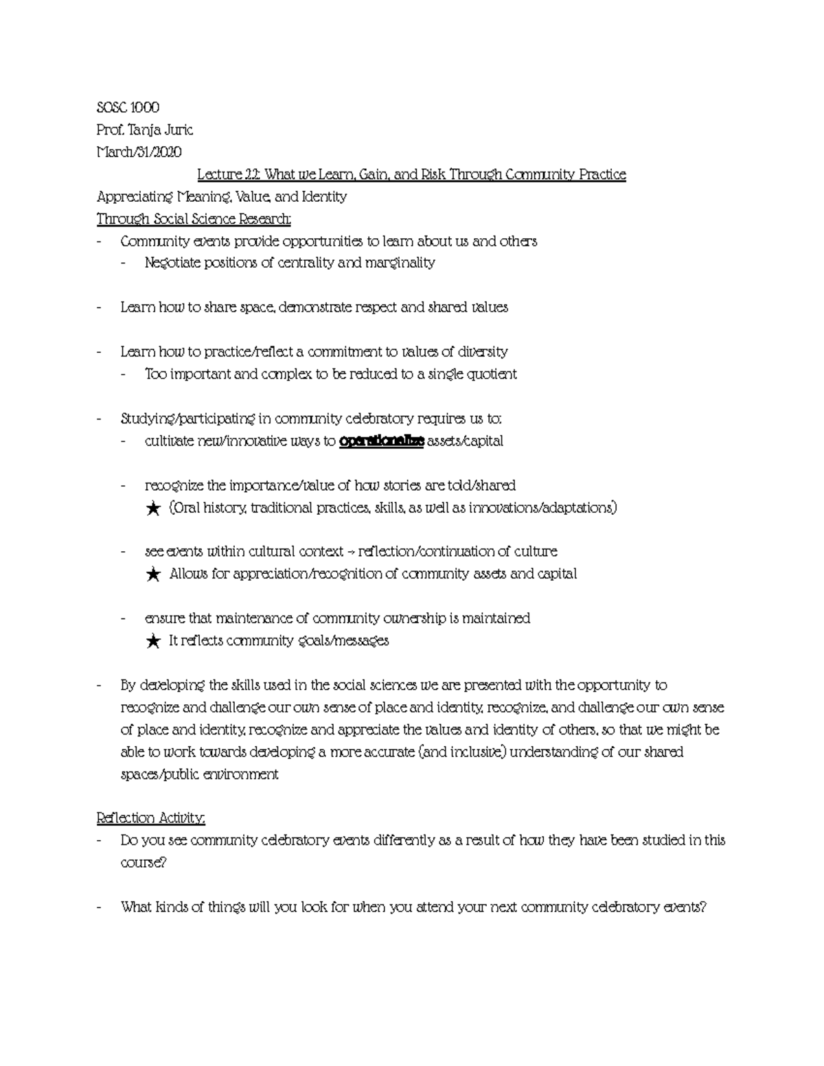 SOSC 1000 lecture 22 - Winter 2020 Professor Tanja Juric - SOSC 1000 Prof. Tanja Juric Mar/31 ...