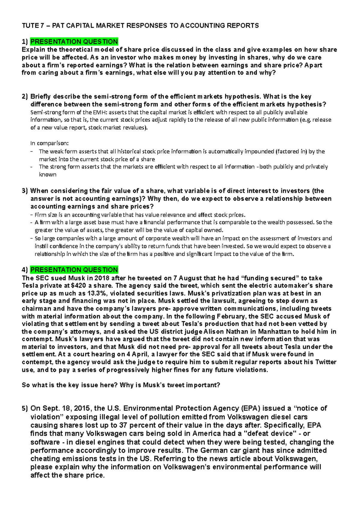 Tutorial 7 BUSN3001 S1 2022 - Answers - TUTE 7 – PAT CAPITAL MARKET ...