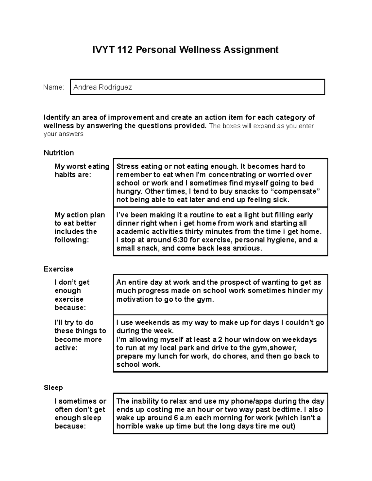 Andrea Rodriguez Personal Wellness worksheet - IVYT 112 Personal ...