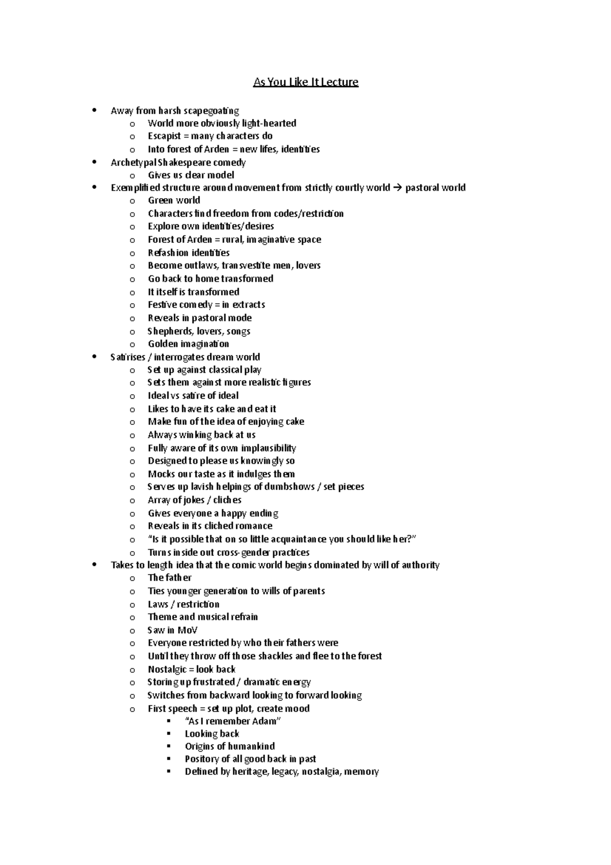 As You Like It Lecture - Studocu