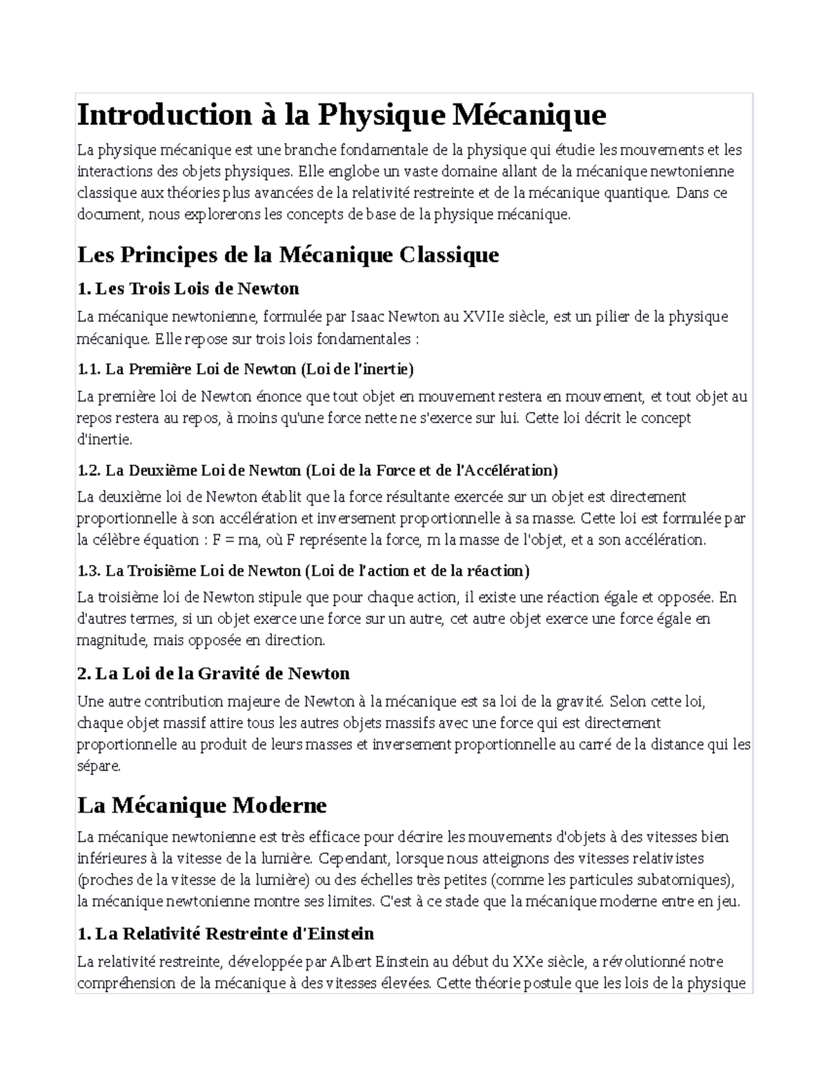 Doc Physique Mecanique Survol Rapide - Introduction à la Physique ...