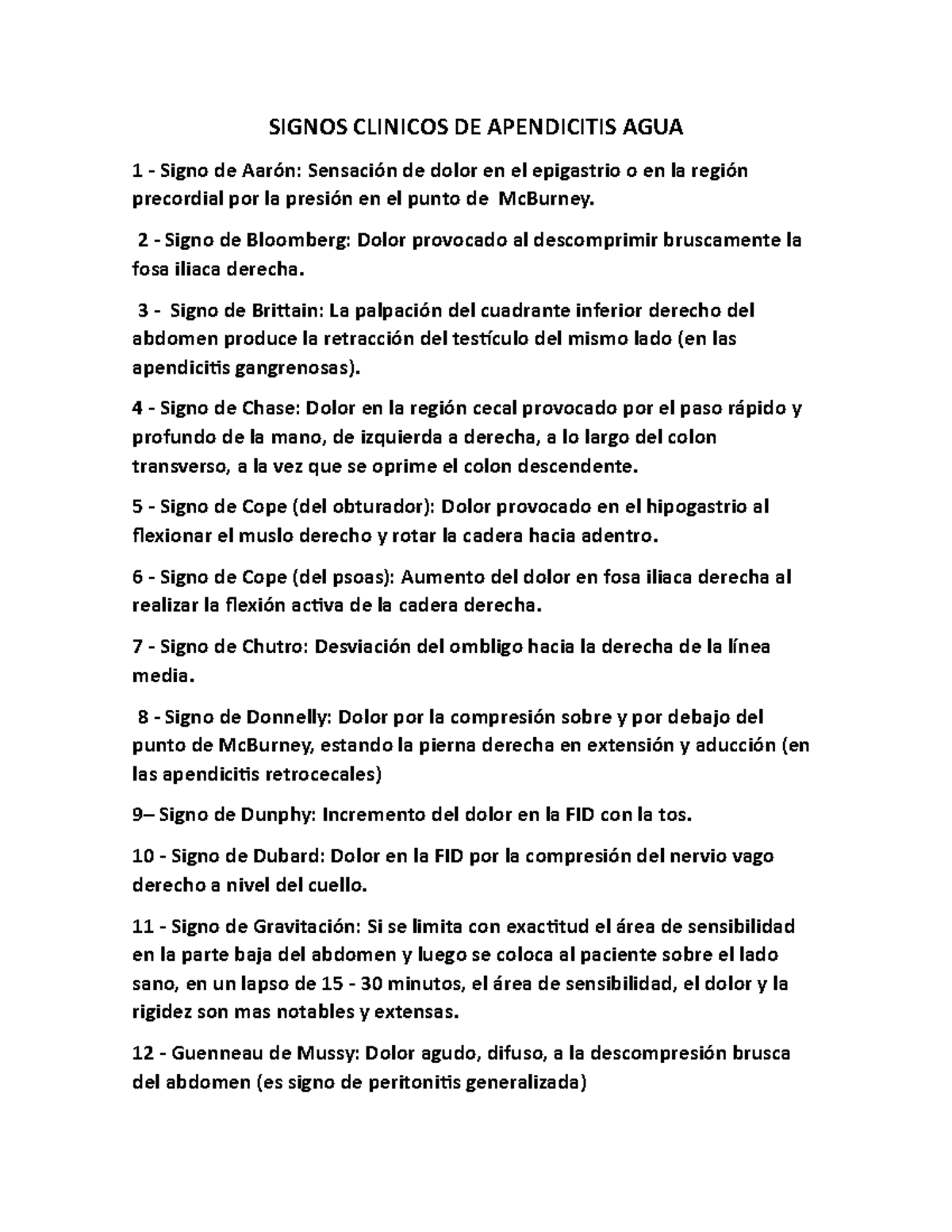 Signos Clinicos DE Apendicitis AGUA - SIGNOS CLINICOS DE APENDICITIS ...