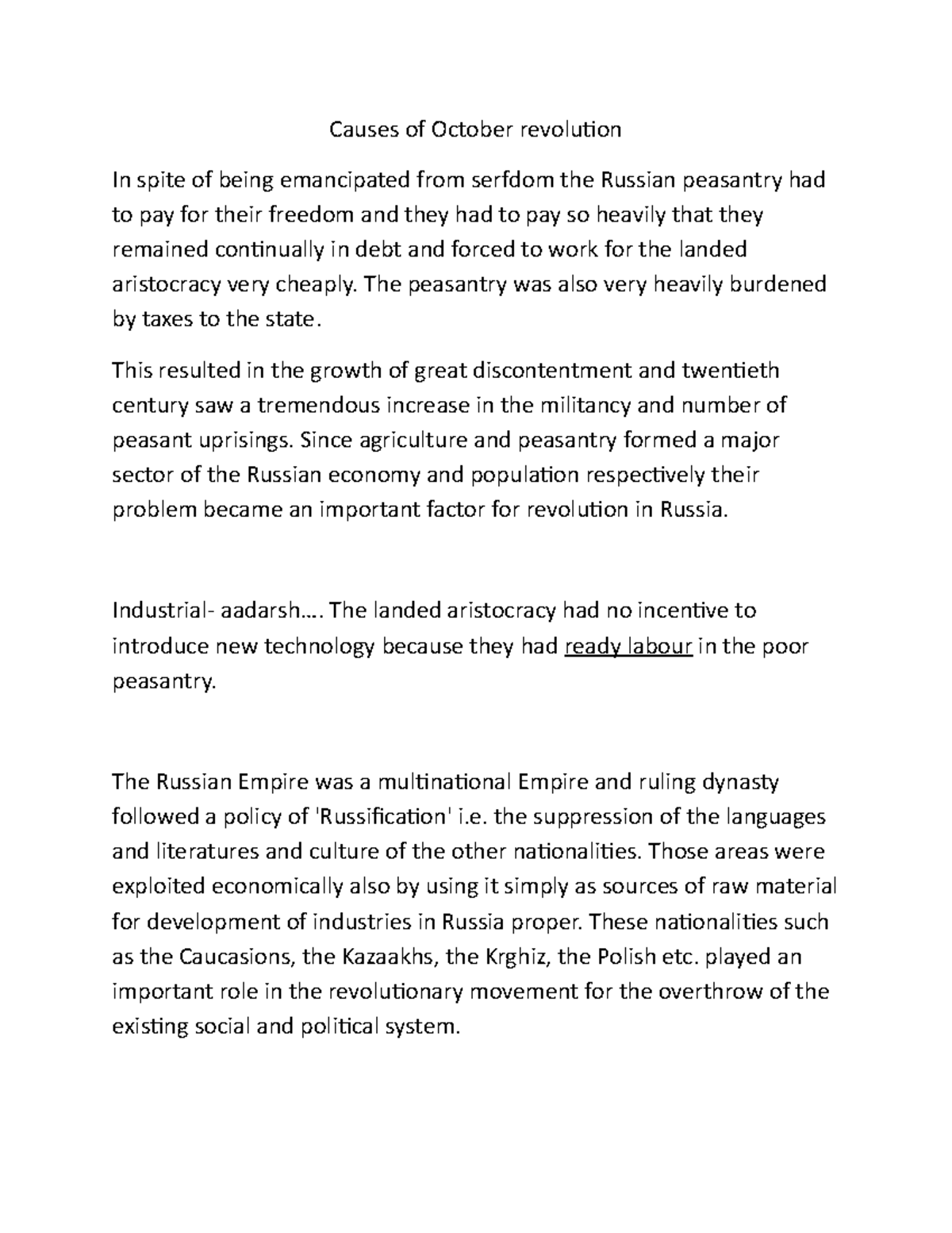 Causes of October revolution - The peasantry was also very heavily ...