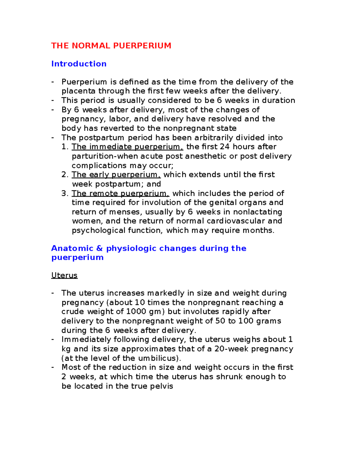 Puerperium - Good for revision as it's short and precise - THE NORMAL ...
