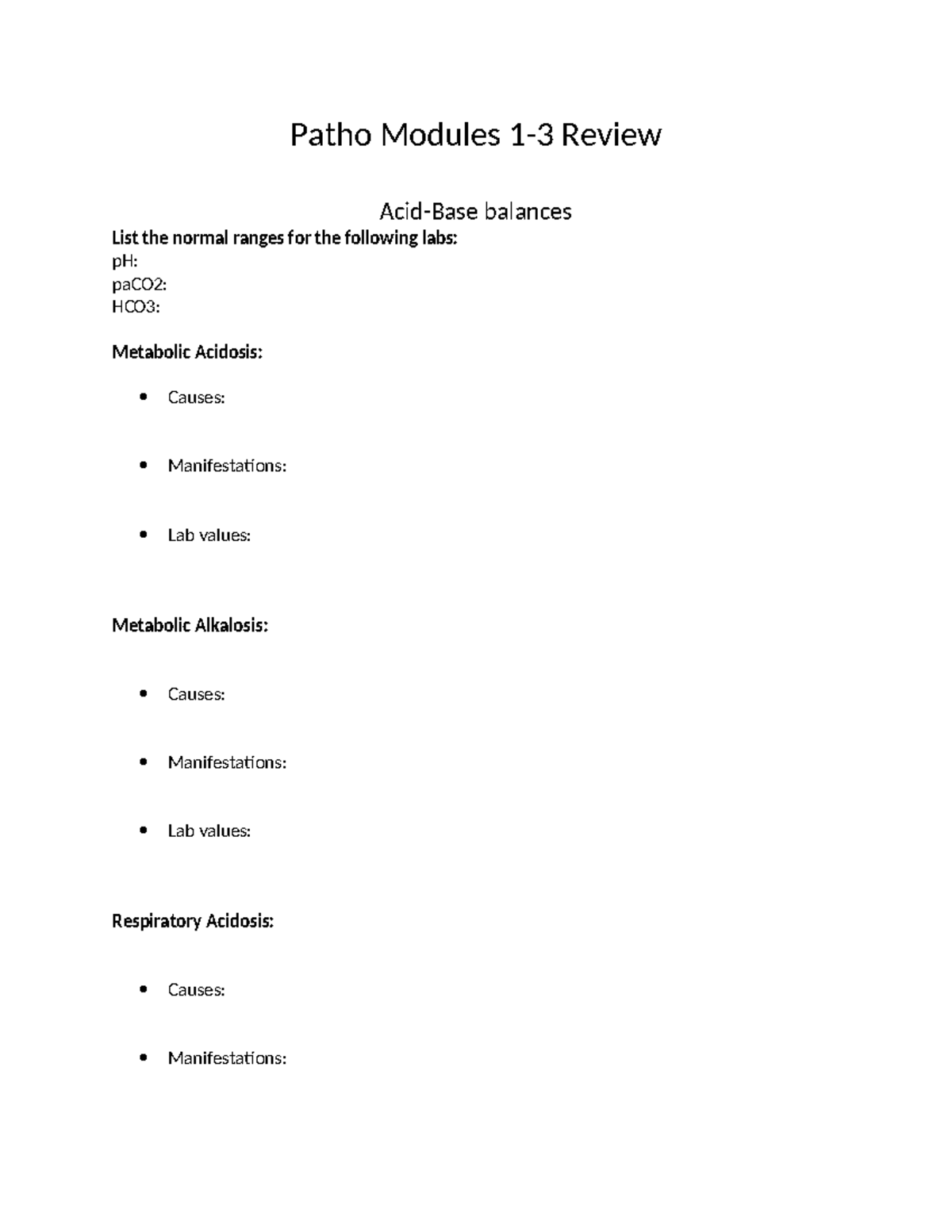 Patho Modules 1-3 - Exam 1 study guide - Patho Modules 1-3 Review Acid ...