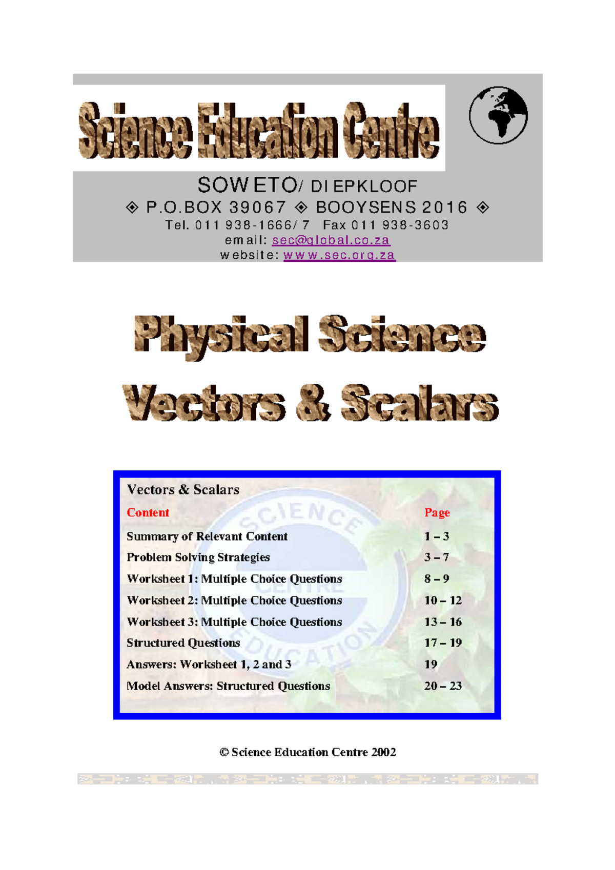 Lesson plan for grade 12 mechanics which is vector and scalars ...