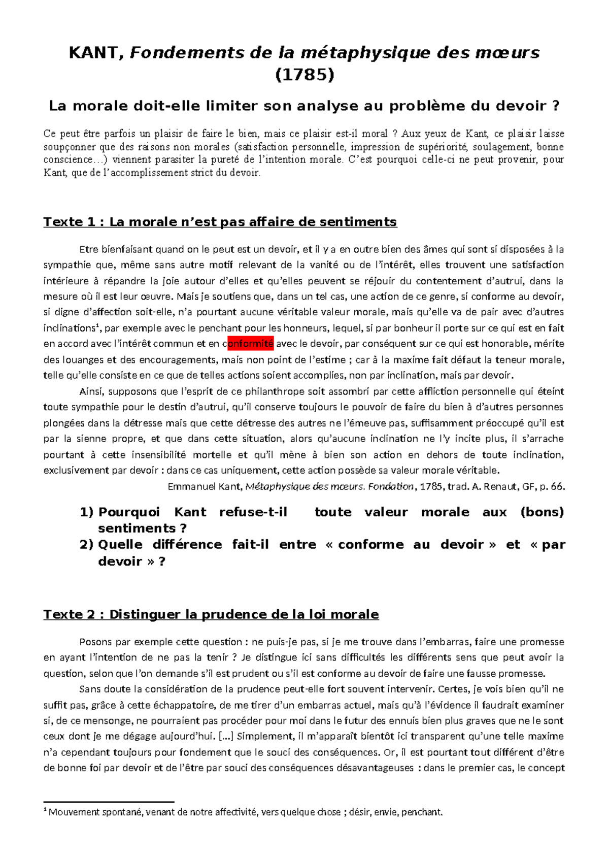 Kant devoir exercice - KANT, Fondements de la métaphysique des mœurs ...