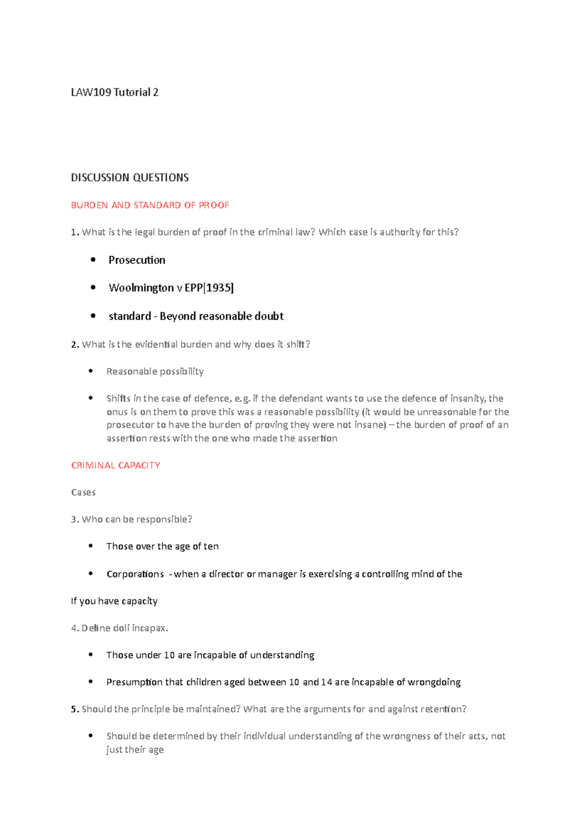 LAW109 Tutorial 2 - if the defendant wants to use thonus is on them to ...
