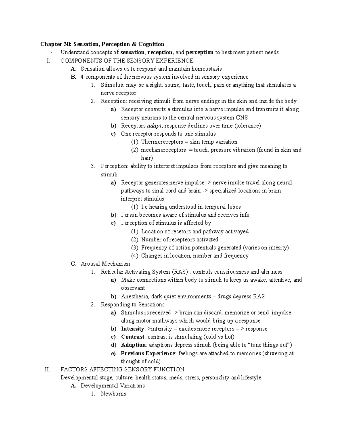 Chapter 30: Sensation, Perception & Cognition - Fundamentals of Nursing ...