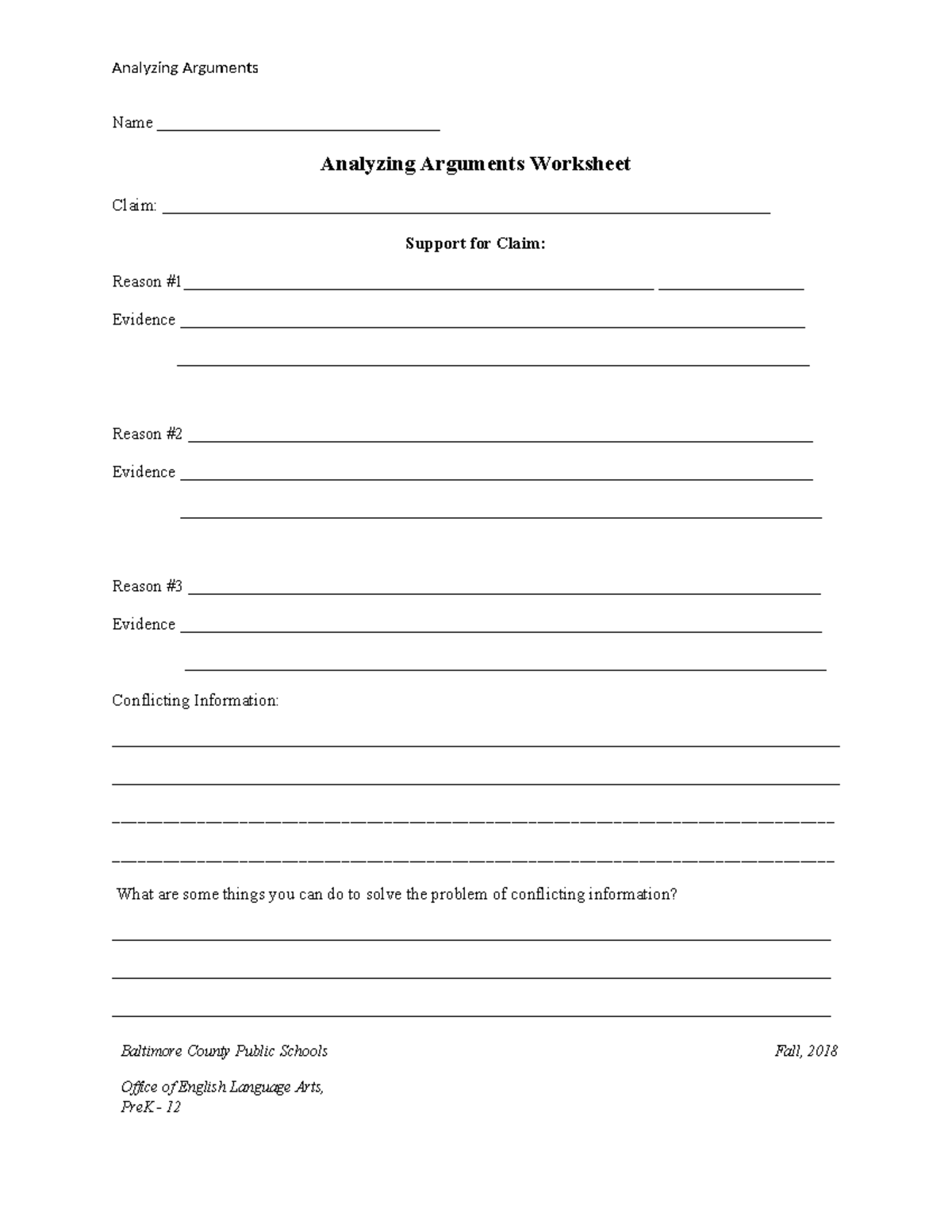 Analyzing Arguments Worksheet 1 - Analyzing Arguments Name