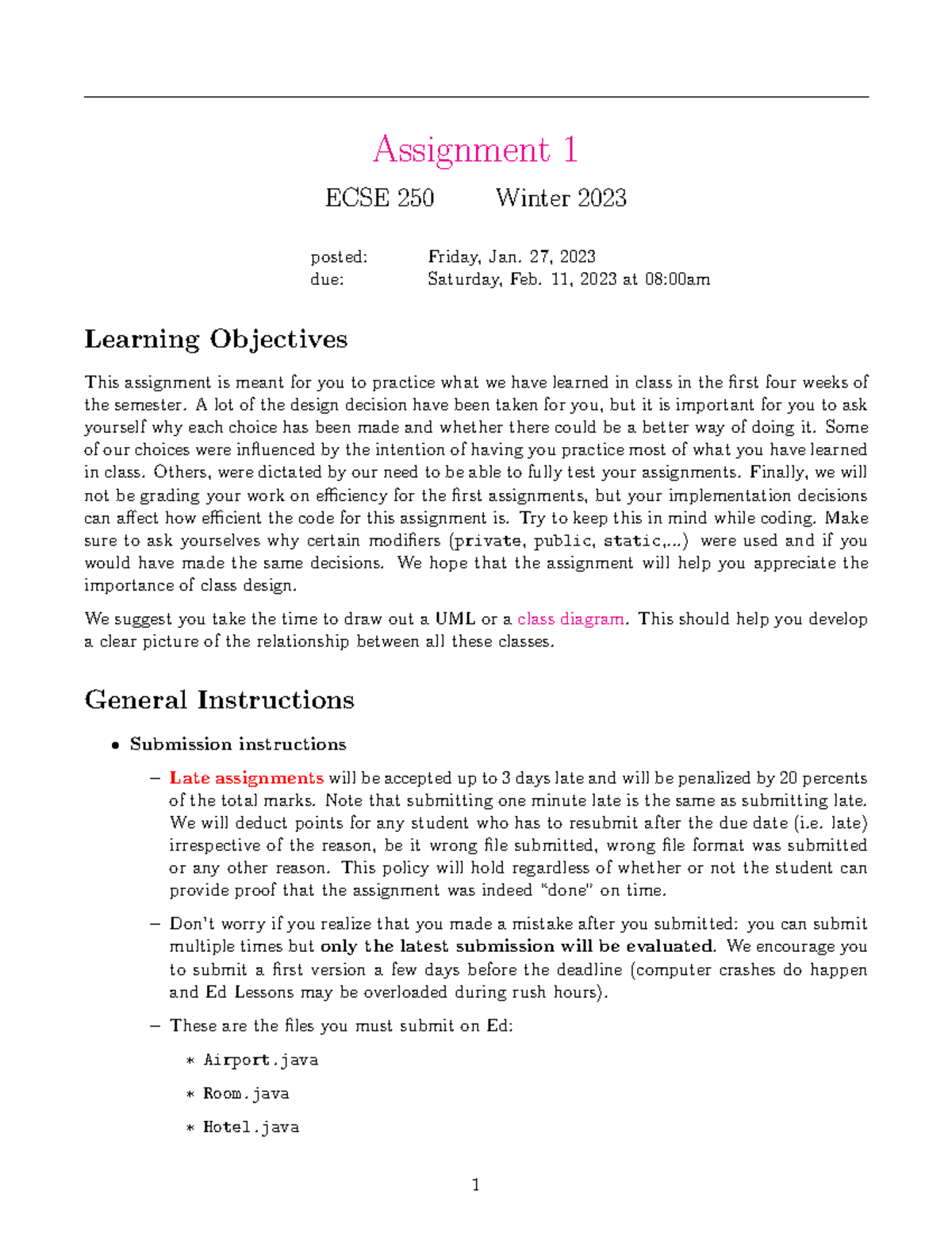 A1 - assignment - Assignment 1 ECSE 250 Winter 2023 posted: Friday, Jan ...