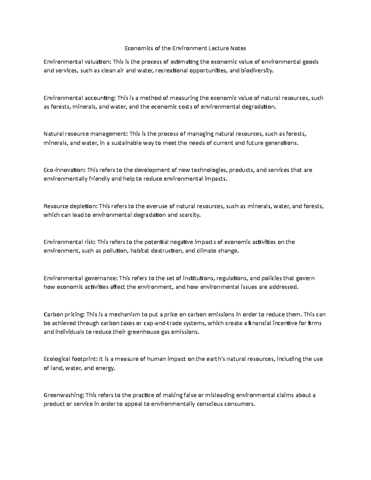Economics of the Environment Lecture Notes - Environmental accounting ...
