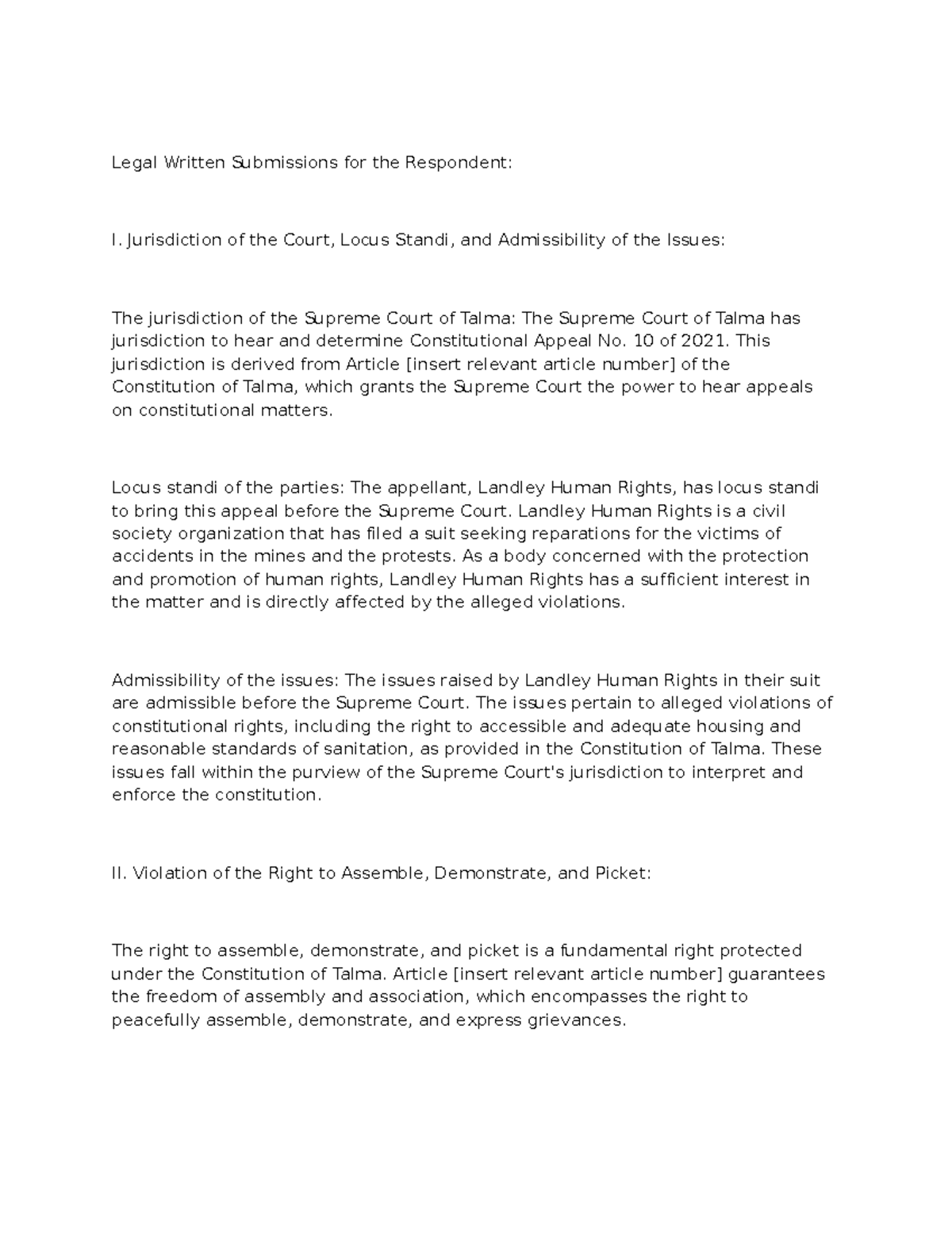 Legal Written Submissions for the Respondent - Law - MKU - Studocu