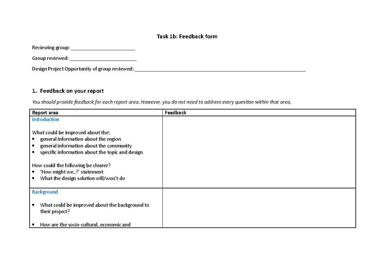 Task 1b. Feedback form docx - Task 1b: Feedback form Reviewing group ...