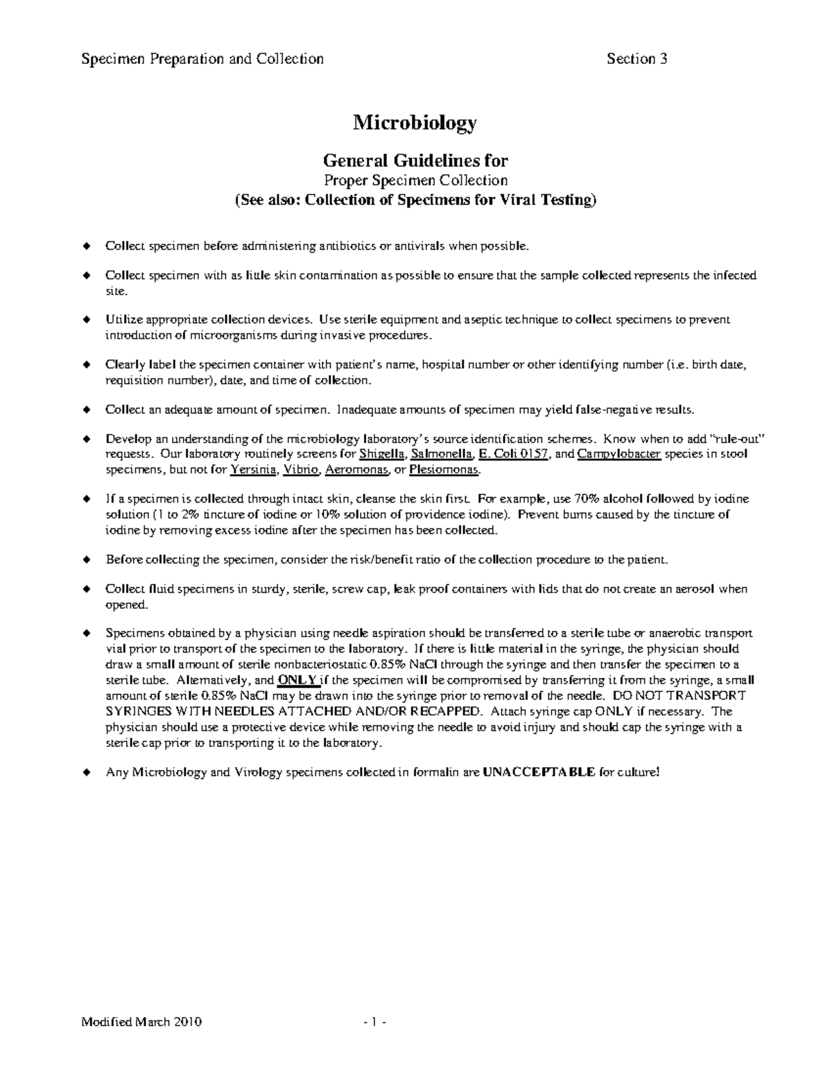 Microbiology - Microbiology General Guidelines for Proper Specimen ...