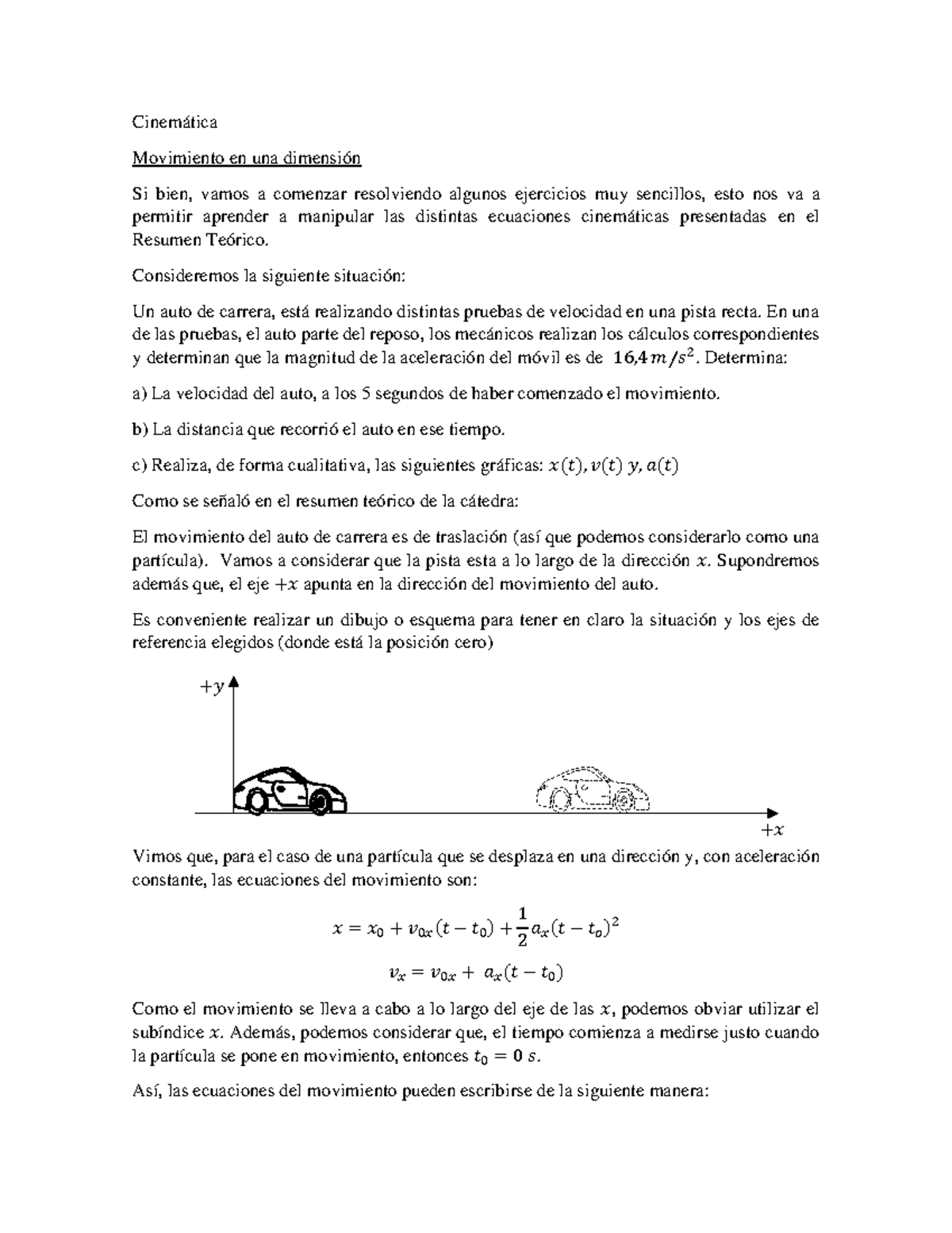 1. Cinematica. Movimiento en una dimension. Ejercicio 1 - Cinemática ...
