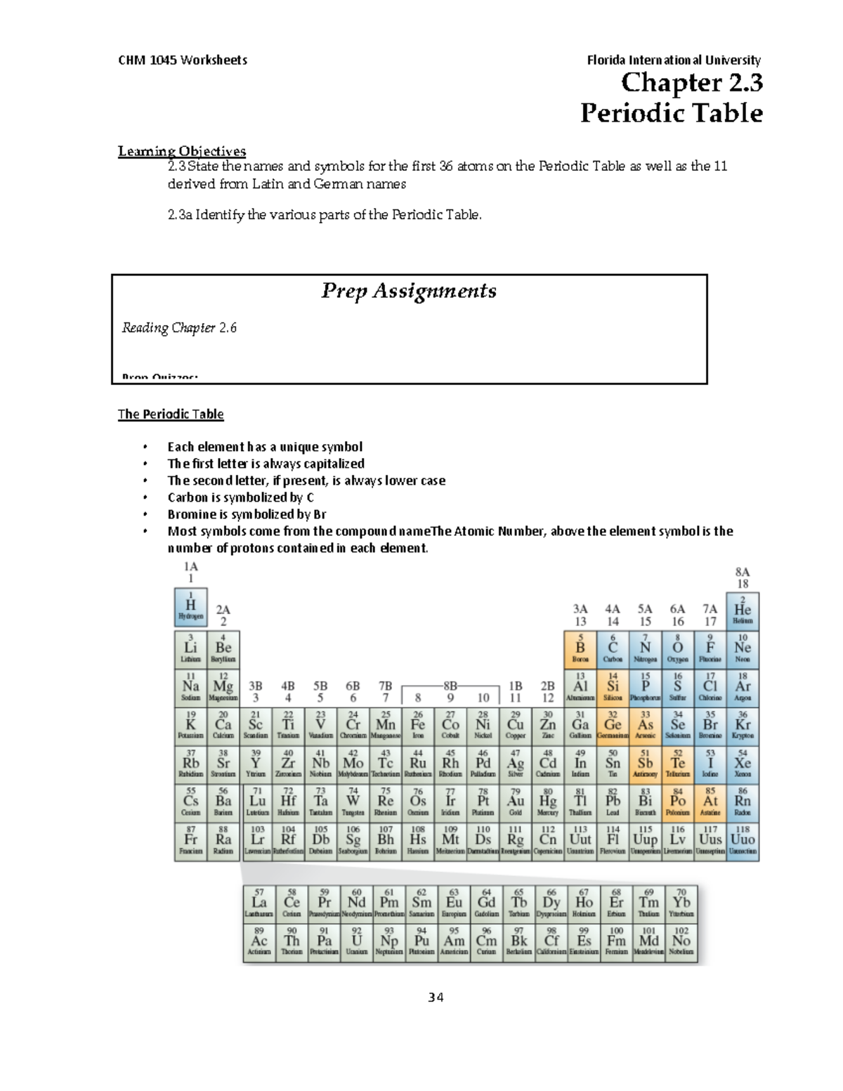 2.3 Atoms on the Periodic Table - Chapter 2. 3 Periodic Table Learning ...