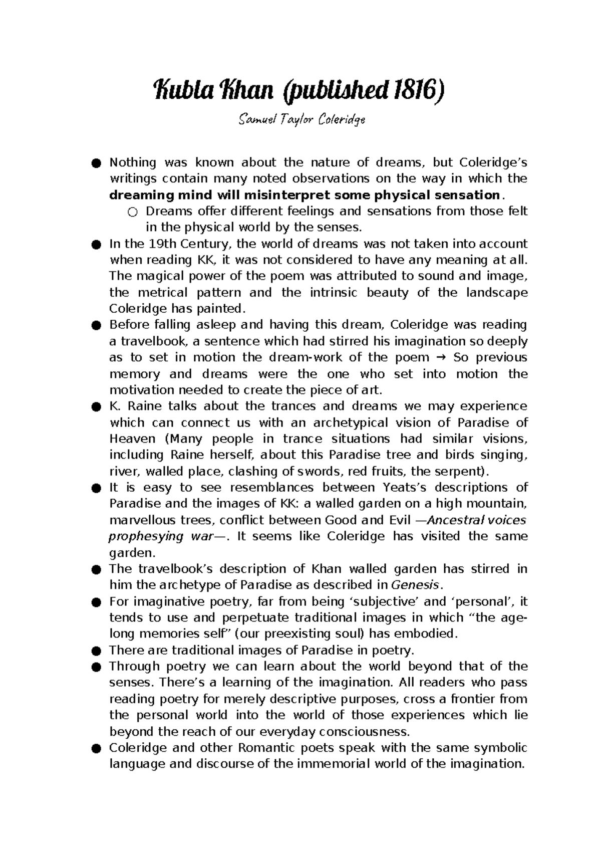 Kubla Khan - S. T. Coleridge - Kubla Khan (published 1816) Samuel ...