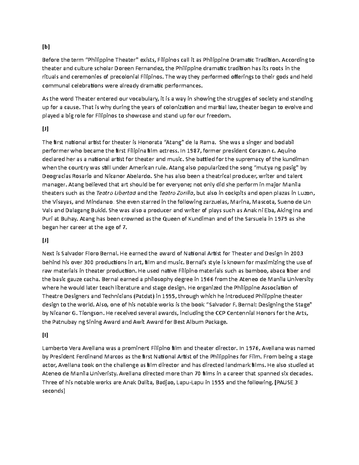 Script - [b] Before the term “Philippine Theater” exists, Filipinos ...