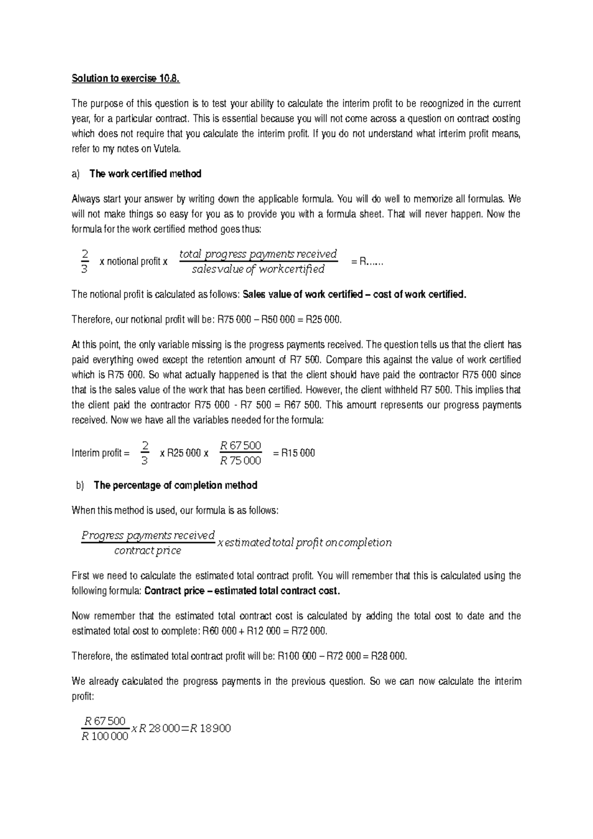 Solution and explanation for exercise 10 - Solution to exercise 10. The ...