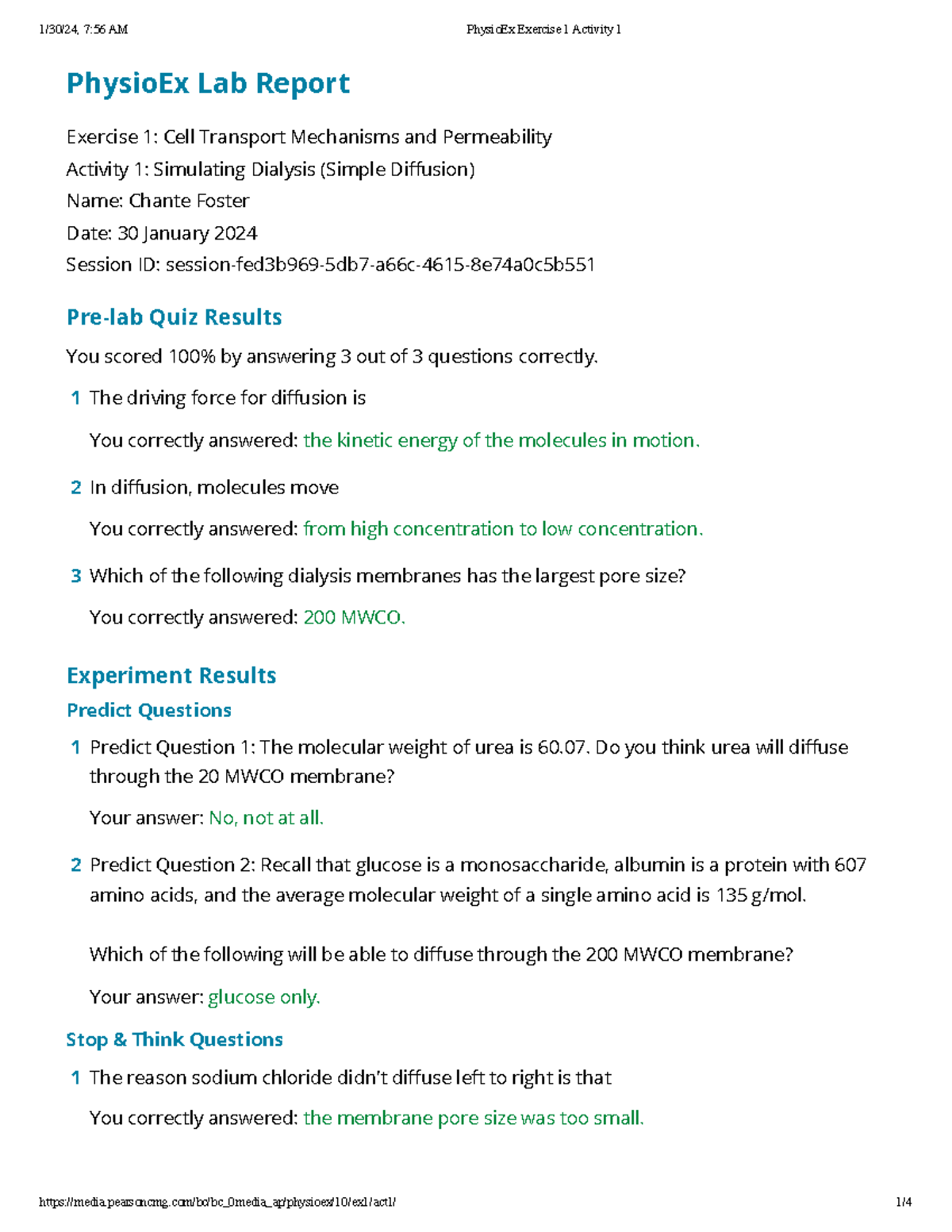 Physio Ex Exercise 1 Activity 1 - PhysioEx Lab Report Exercise 1 : Cell ...