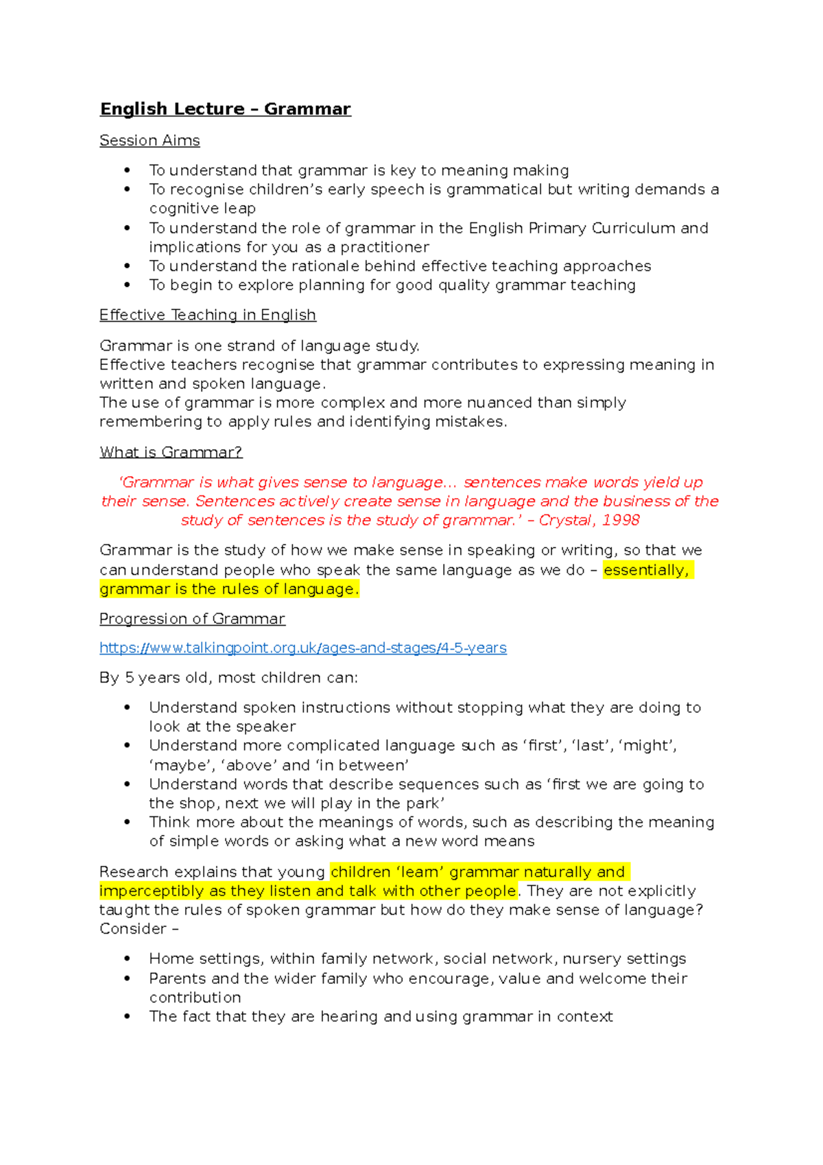 Lecture 1 - Grammar - English Lecture – Grammar Session Aims To ...