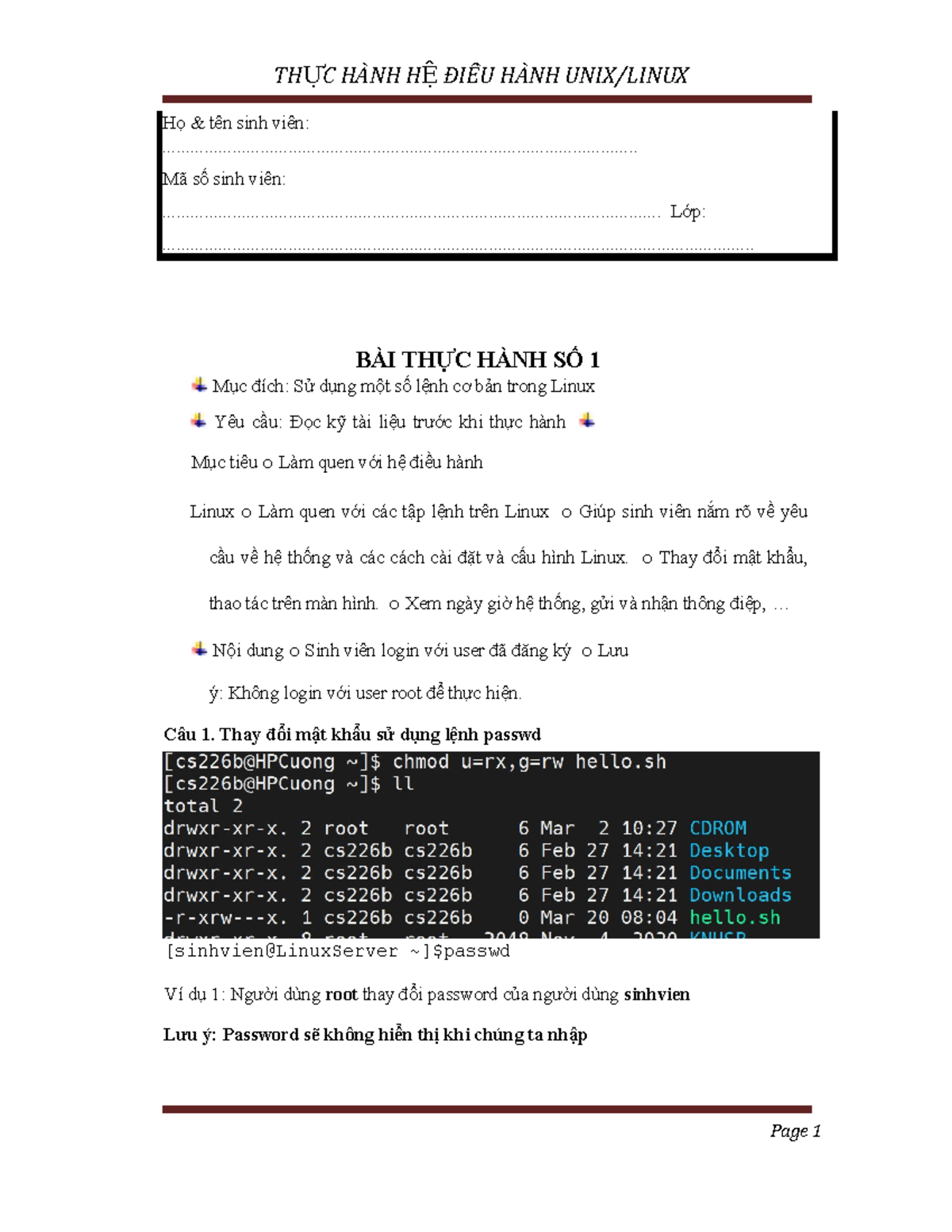 CS 226 - He Dieu Hanh Unix-Linux - Lab Tutorials - Họ & tên sinh viên ...