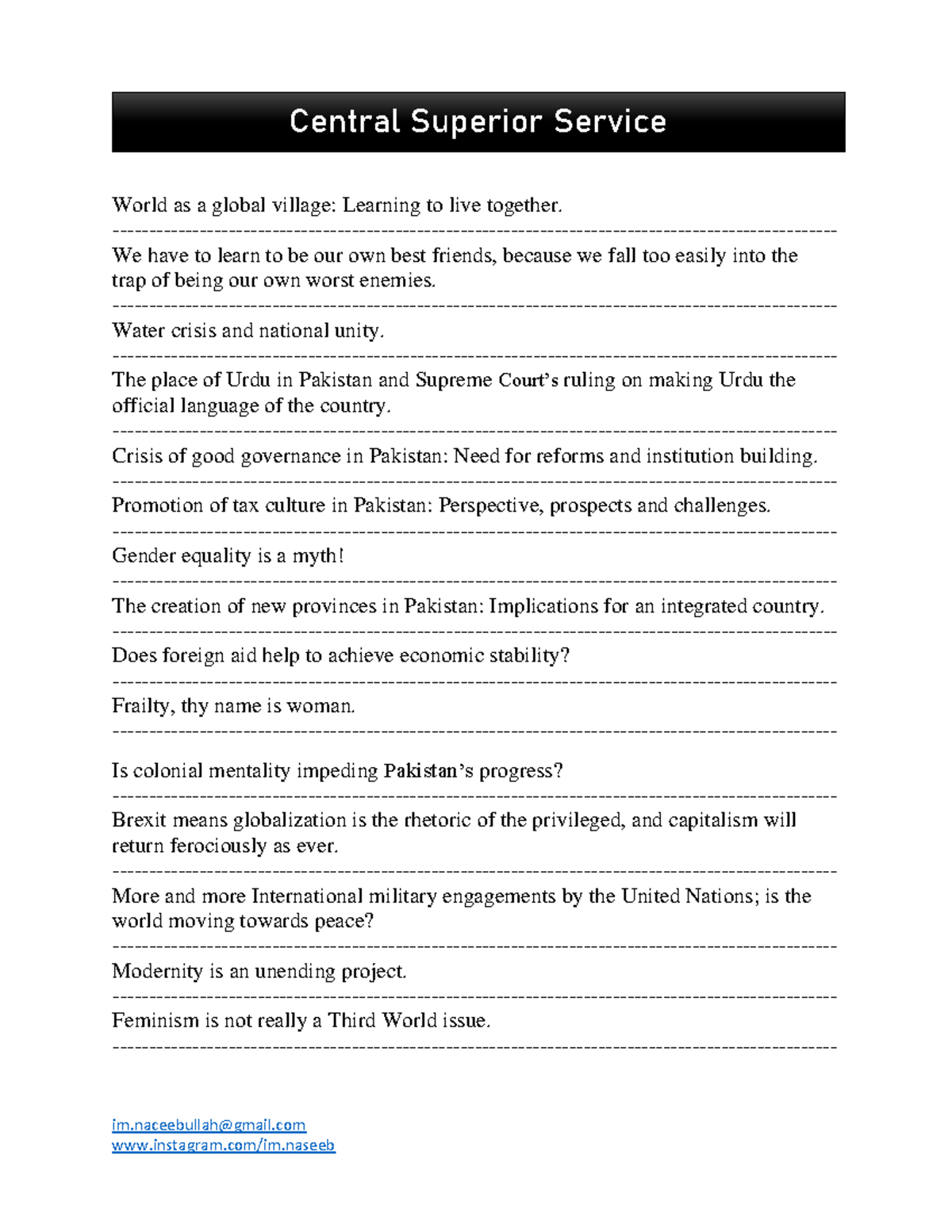 CSS Essay - im@gmail World as a global village: Learning to live together. We have to learn to ...