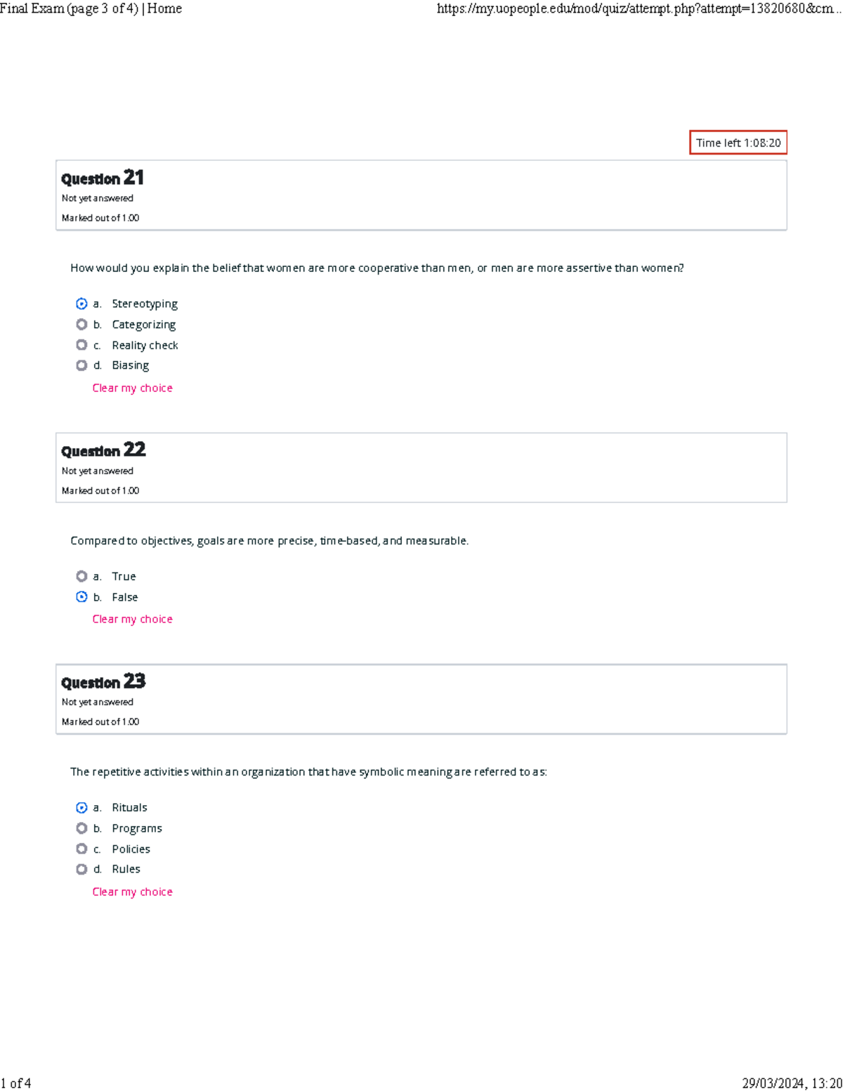 Final Exam (page 3 of 4) Home - Not yet answered Marked out of 1. Not ...