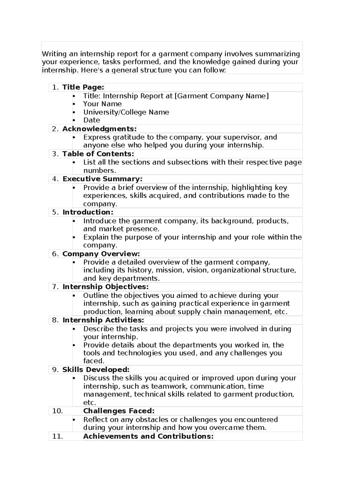 Writing an internship report for a garment company involves summarizing ...