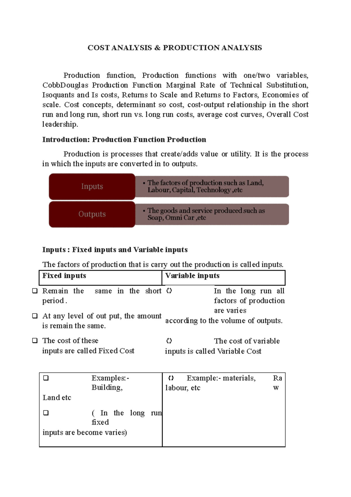 COST Analysis - Its a lecture note - COST ANALYSIS & PRODUCTION ...