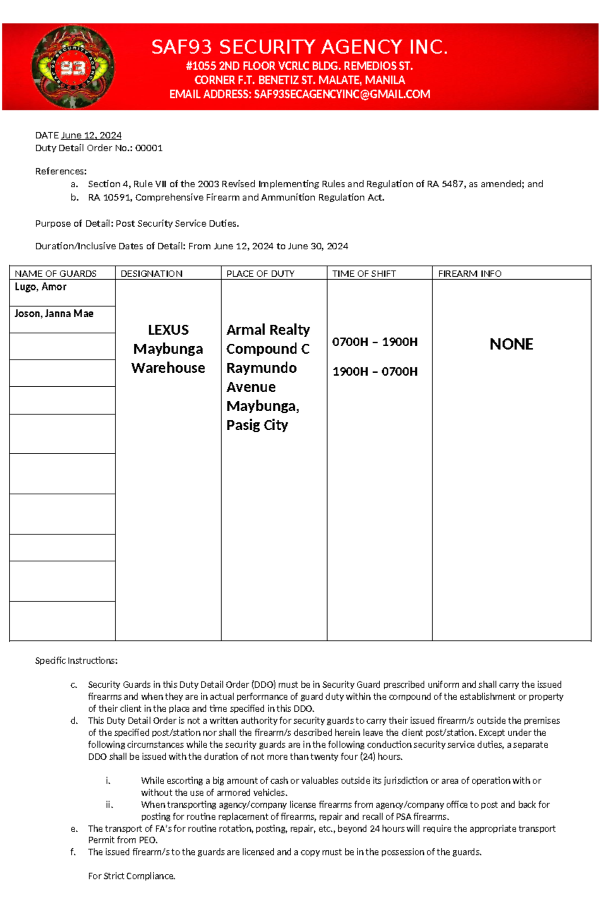 DDO FOR SG - Very Informative DDO Reports - SAF93 SECURITY AGENCY INC ...