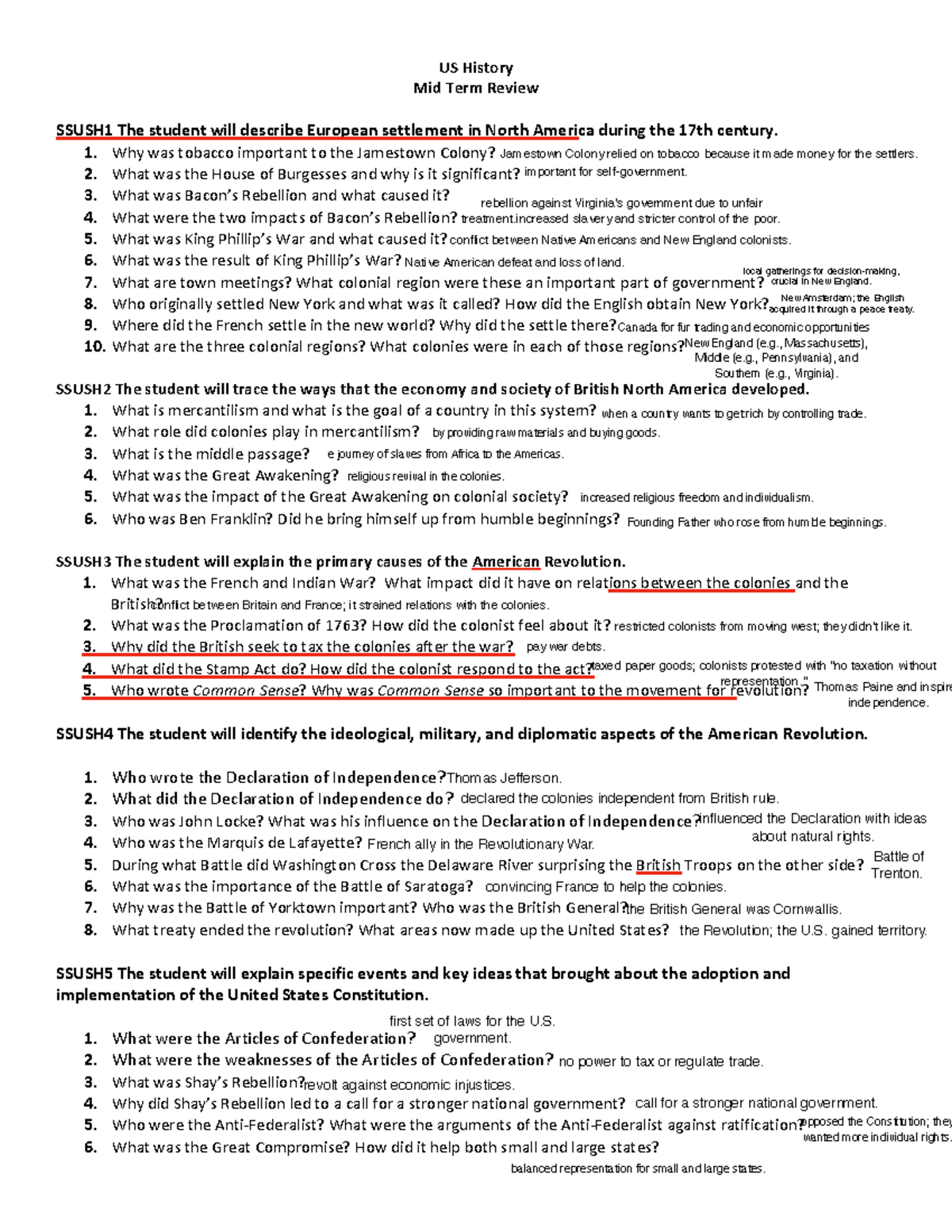 US Mid Term Review - US History Mid Term Review SSUSH1 The student will ...