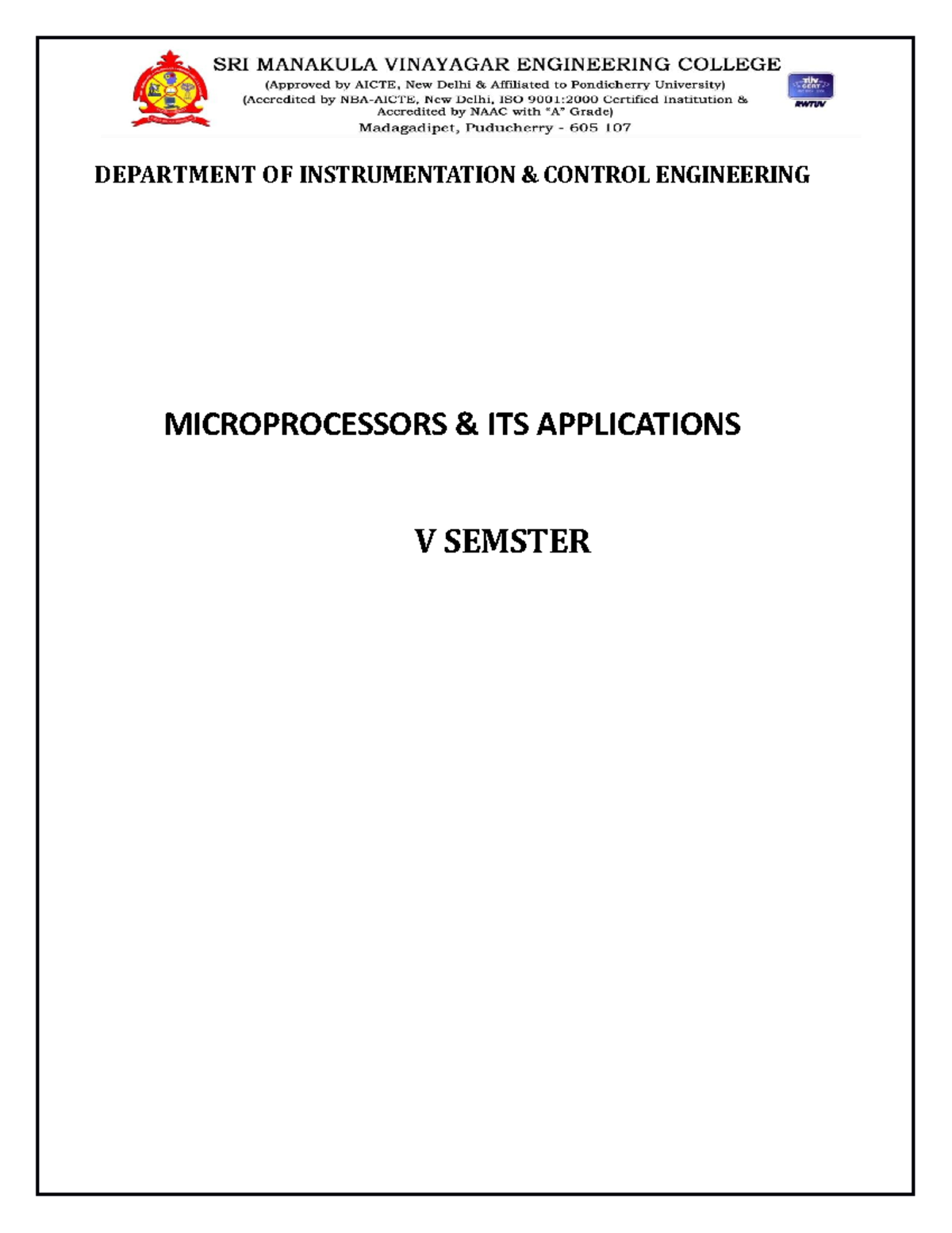 Microprocessor notes - DEPARTMENT OF INSTRUMENTATION & CONTROL ...