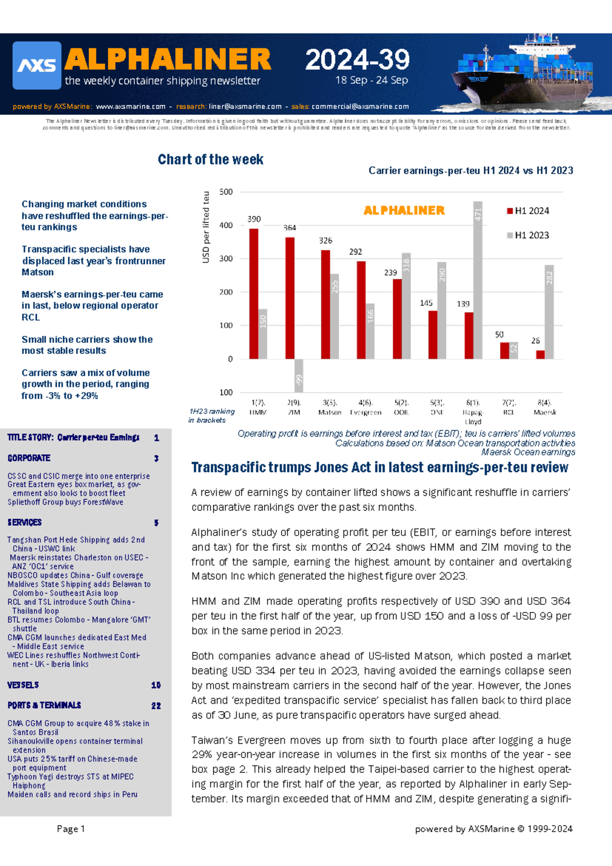 Alphalinernewsletter 39-2024 - The Alphaliner NewsleƩer is distributed ...