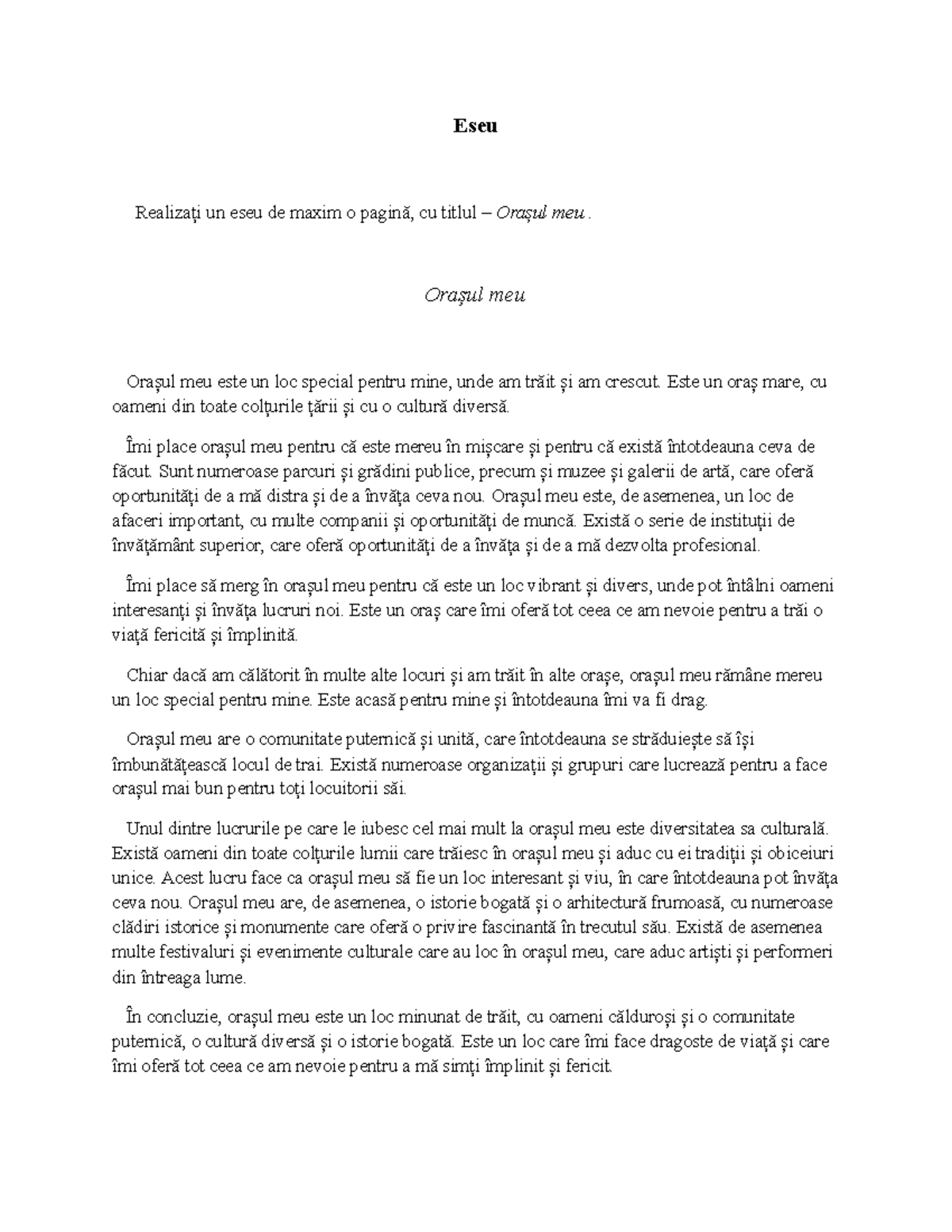 Eseu - eseu - Eseu Realizați un eseu de maxim o pagină, cu titlul ...