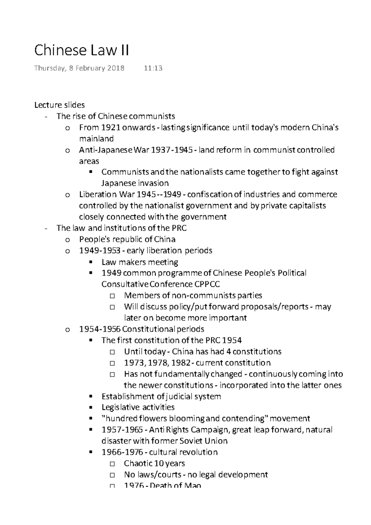 Legal systems lecture 15 Chinese Law II - Lecture slides The rise of ...