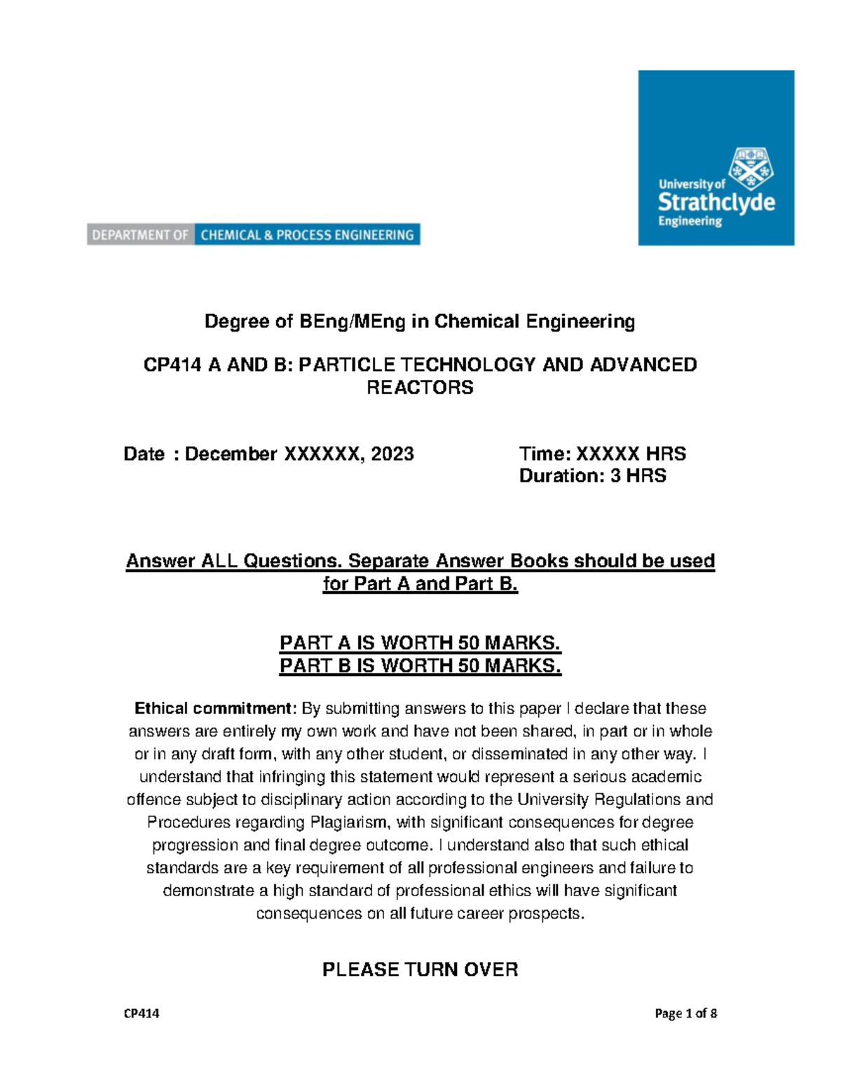 For Display on Myplace - Past Paper - Degree of BEng/MEng in Chemical ...