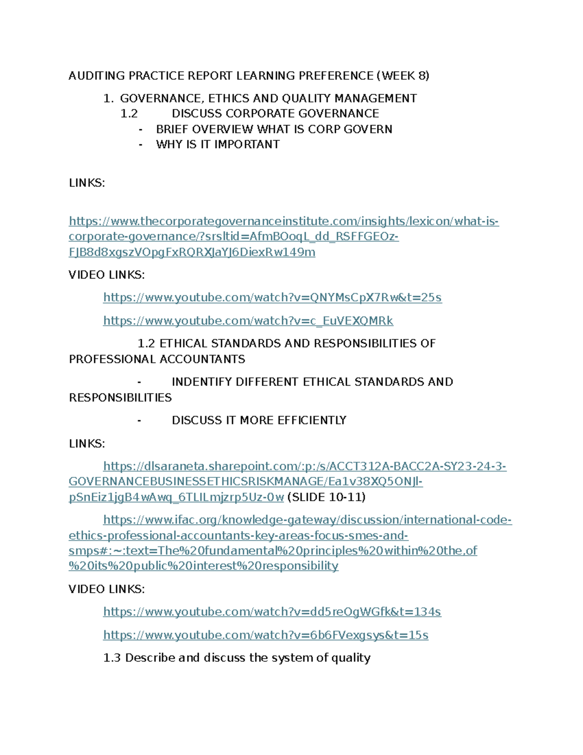 Auditing Practice Report Learning Preference - AUDITING PRACTICE REPORT ...