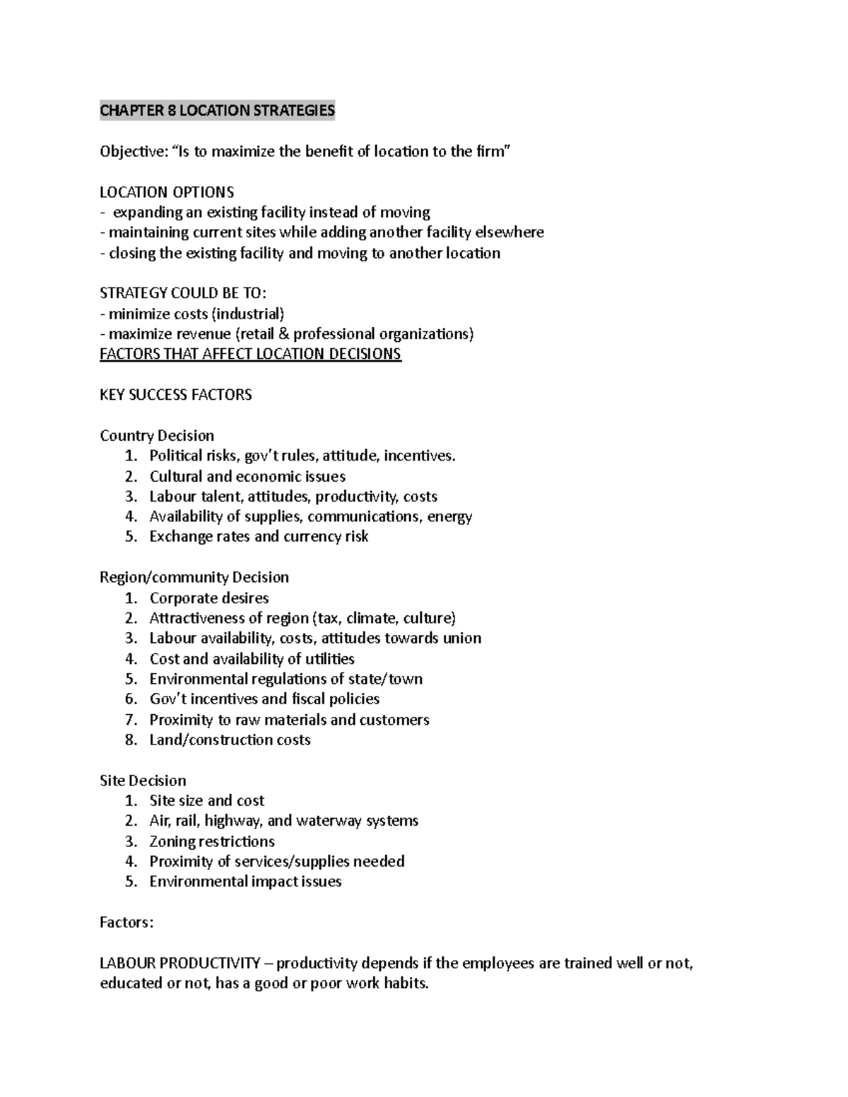 Chapter 8 Location Strategies - CHAPTER 8 LOCATION STRATEGIES Objective ...