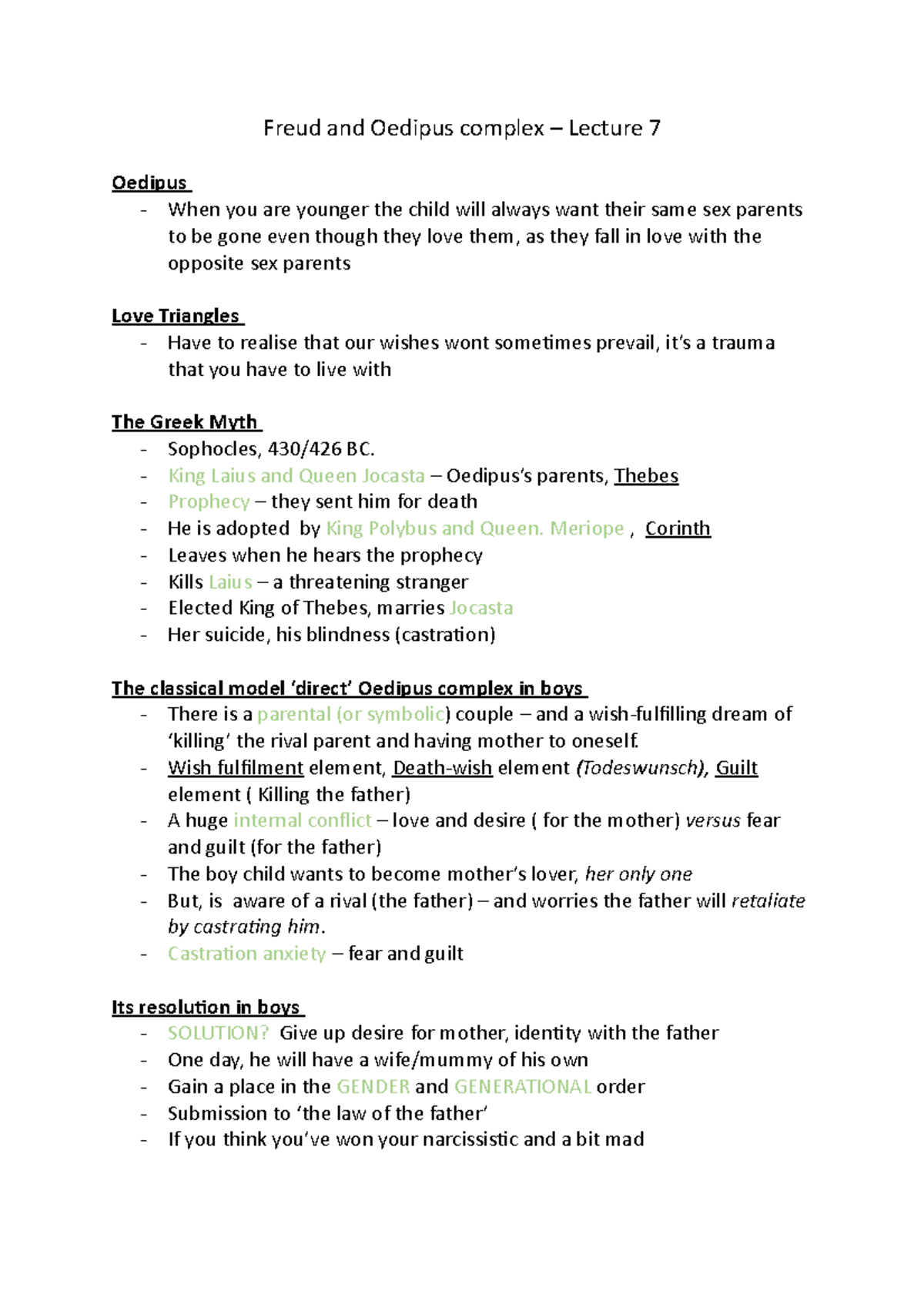 Freud and Oedipus complex - King Laius and Queen Jocasta – Oedipus’s ...