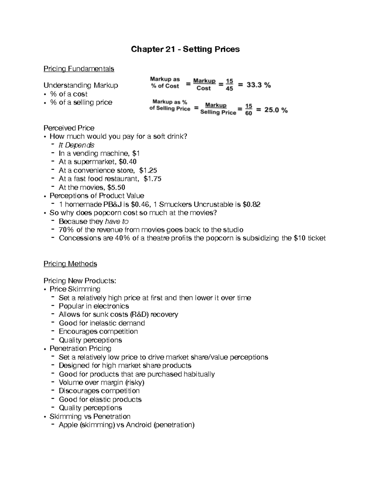 Chapter 21 Notes - Chapter 21 - Setting Prices Pricing Fundamentals ...