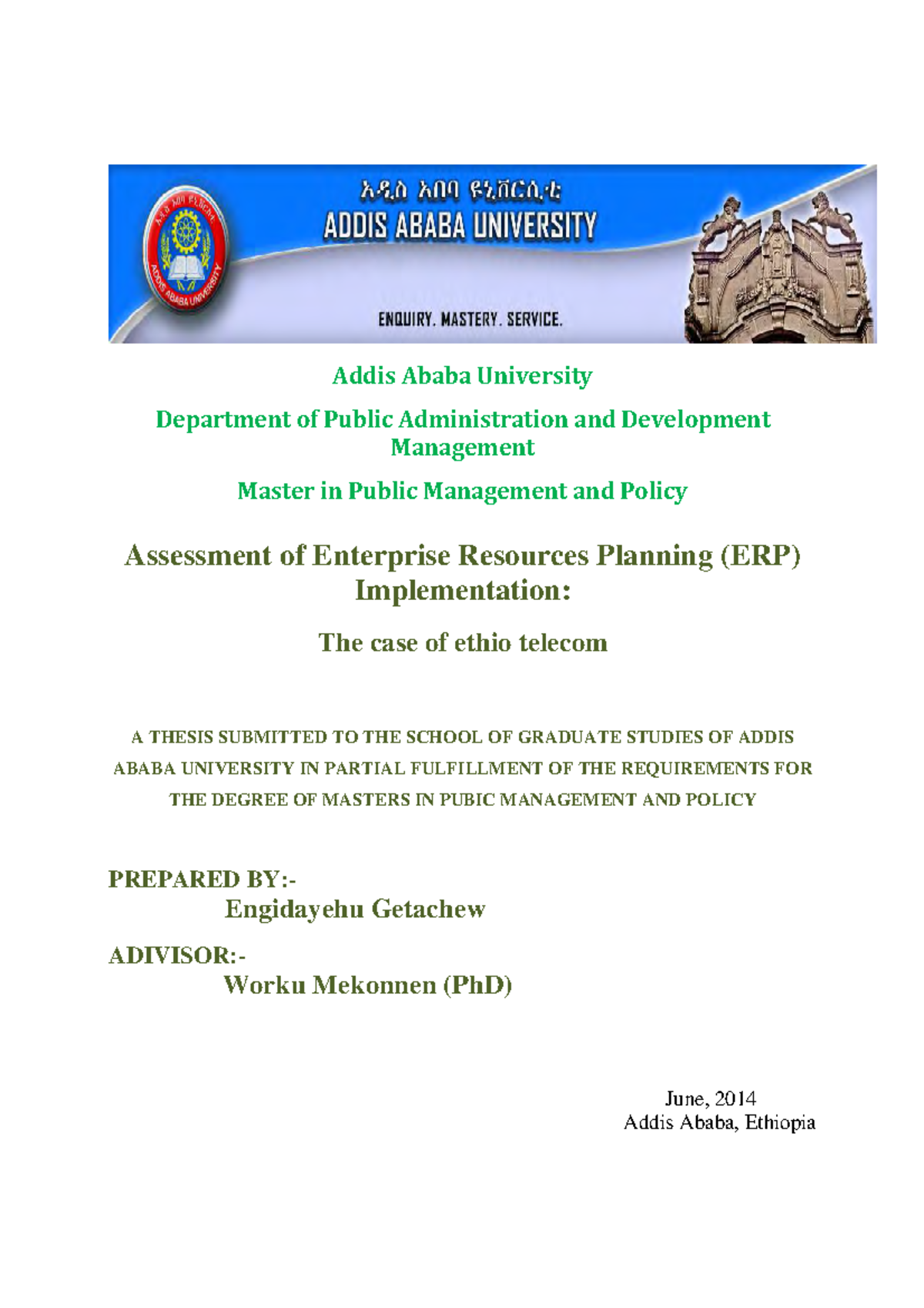 Engidayehu Getachew - research paper for educational purpose - Addis ...