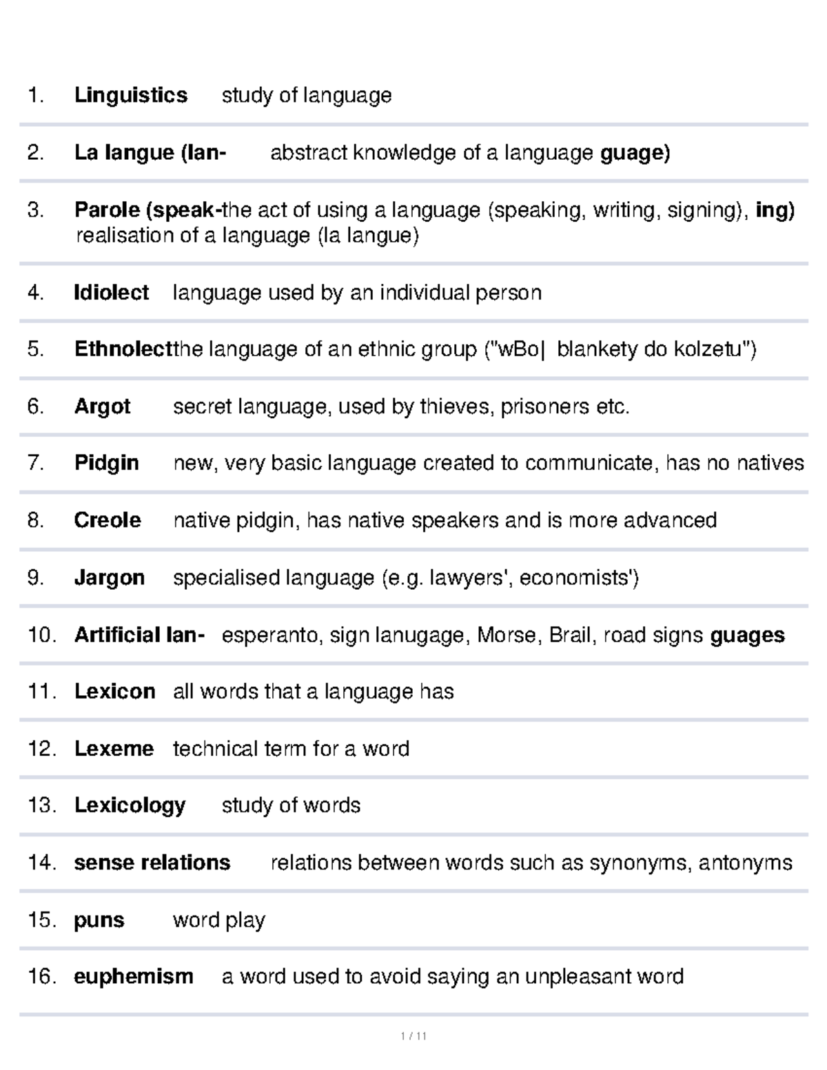 Linguistic notes taking to prepare for exam - Linguistics study of ...