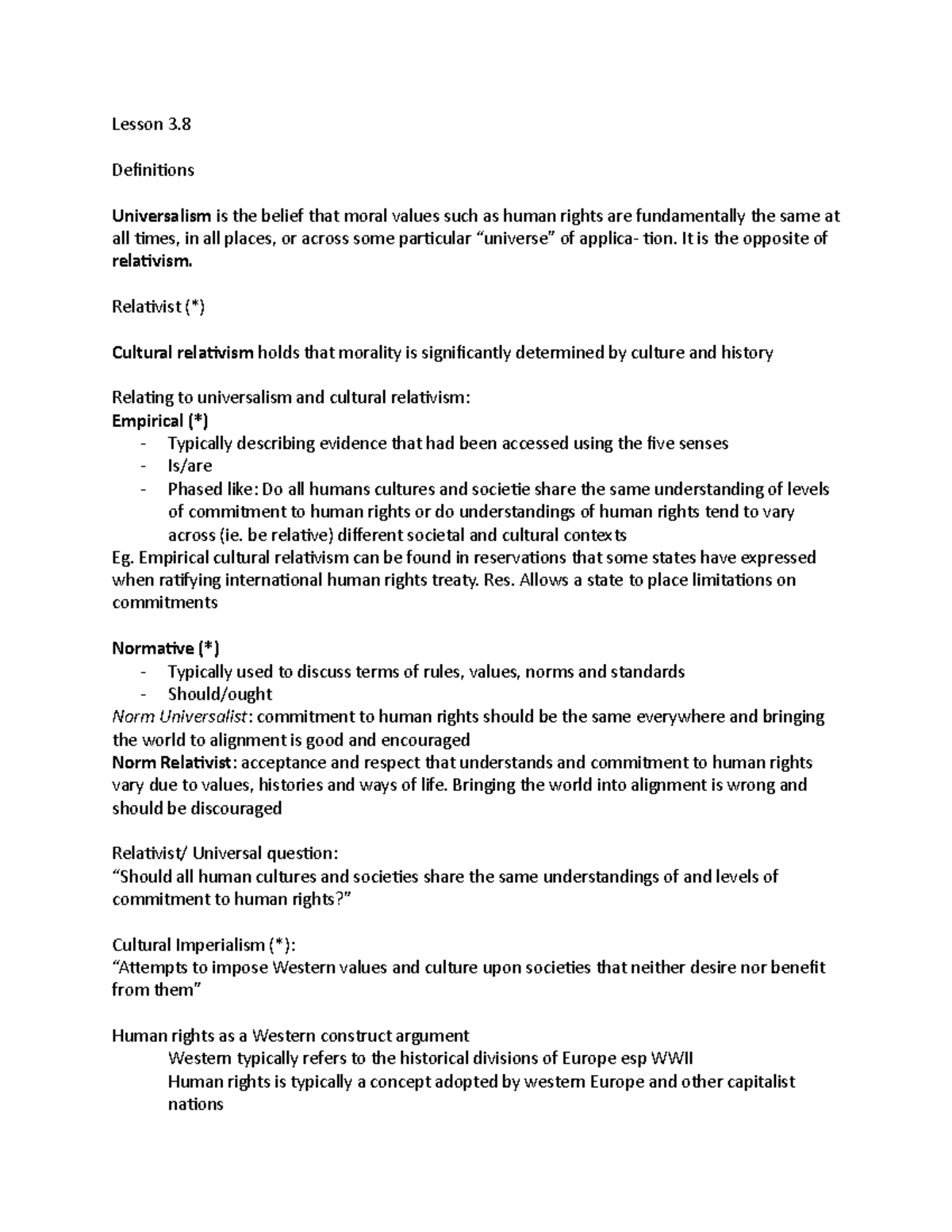 Lesson 3: Universalism and Cultural Relativism - HR100 - WLU - Studocu