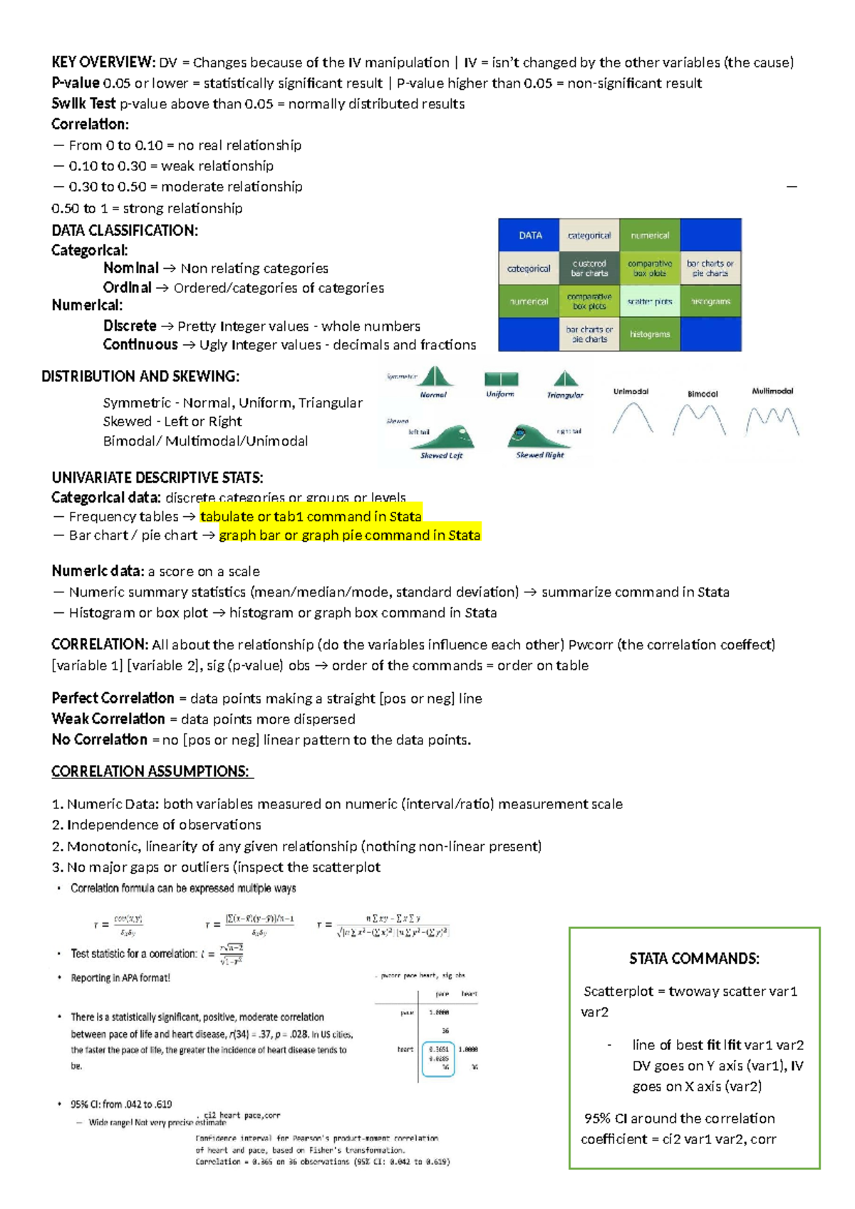 Cheat Sheet - KEY OVERVIEW: DV = Changes because of the IV manipulation ...